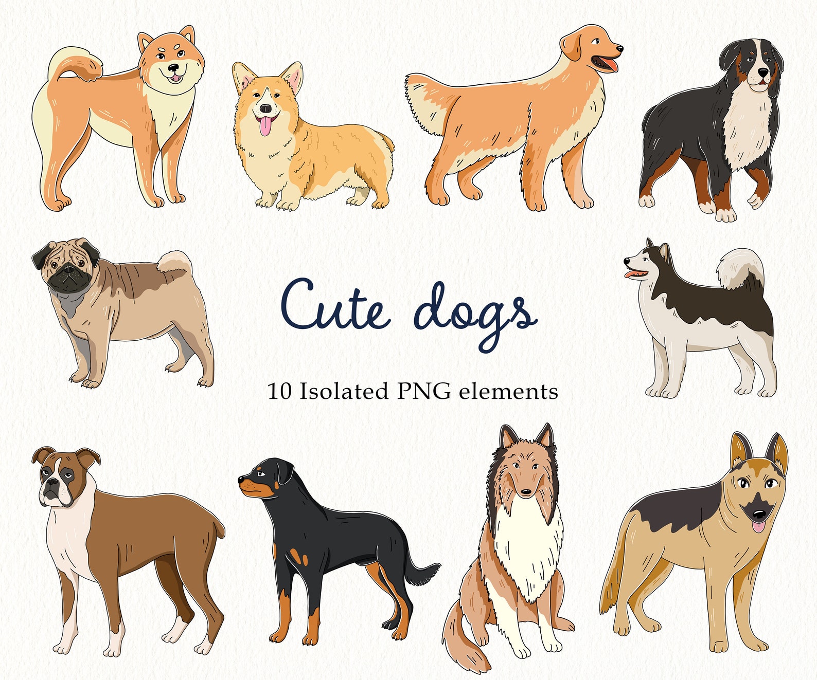 Cute Dogs Clipart Illustrations. Hand Painted Animal Set. Commercial ...