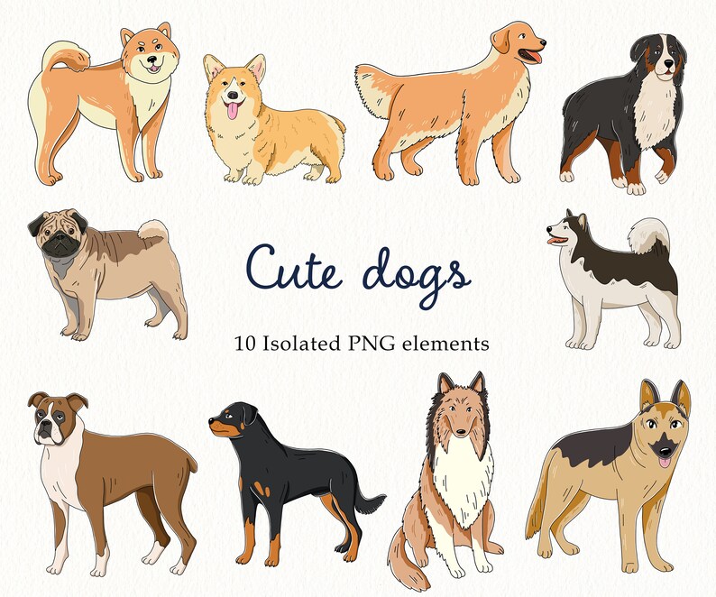 Cute Dogs Clipart Illustrations. Hand Painted Animal Set. Commercial ...