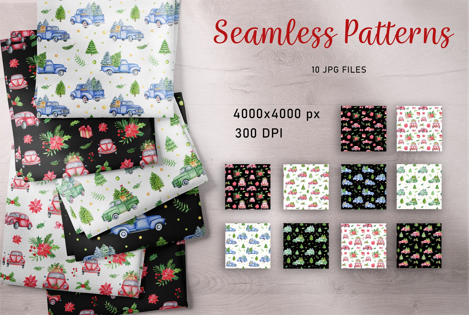 Christmas Retro Cars Watercolor Digital Paper. Vintage Trucks - Etsy