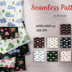 Christmas Retro Cars Watercolor Digital Paper. Vintage Trucks - Etsy