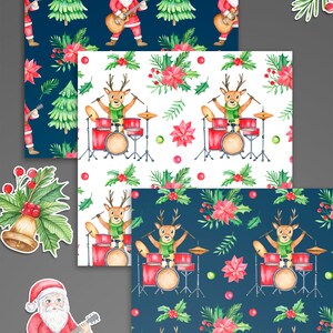 Cute Christmas Watercolor Digital Paper, Cartoon Santa, Elf, Reindeer ...