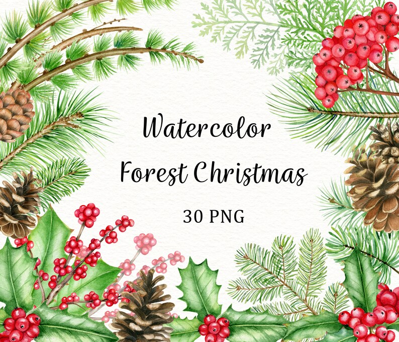 Christmas Watercolor Clipart. Winter Woodland Hand Painted Graphics ...