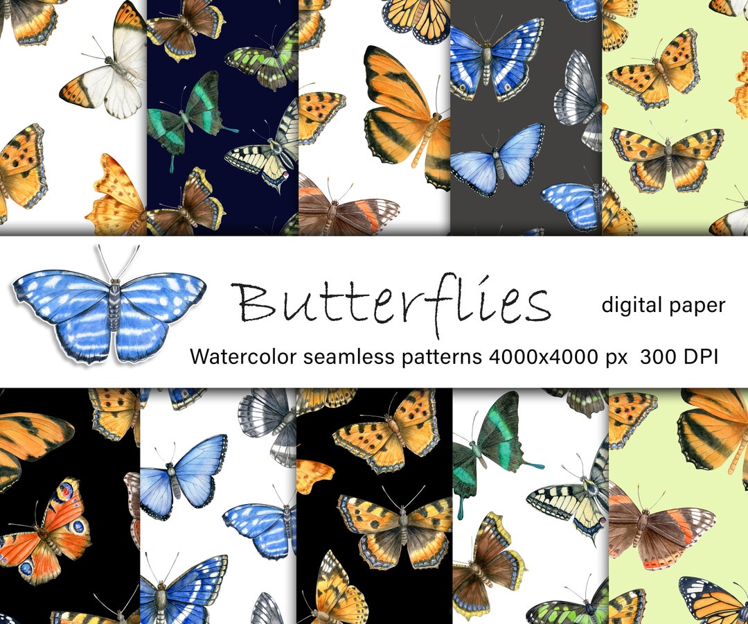 Watercolor Butterflies Digital Paper, Butterfly Pattern, Insects ...