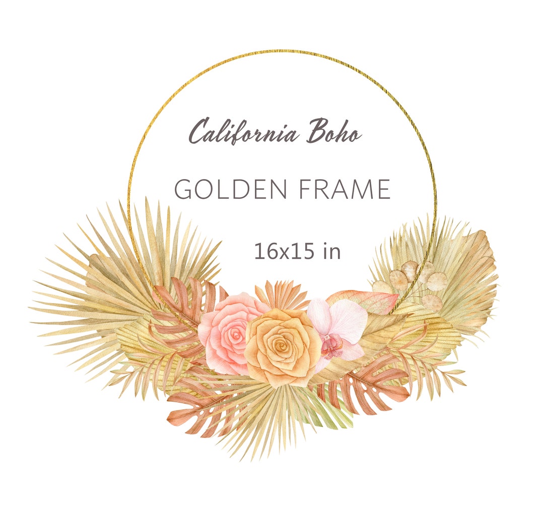 Watercolor Floral Boho Wreath Clipart. Dried Tropical Palm Leaves ...