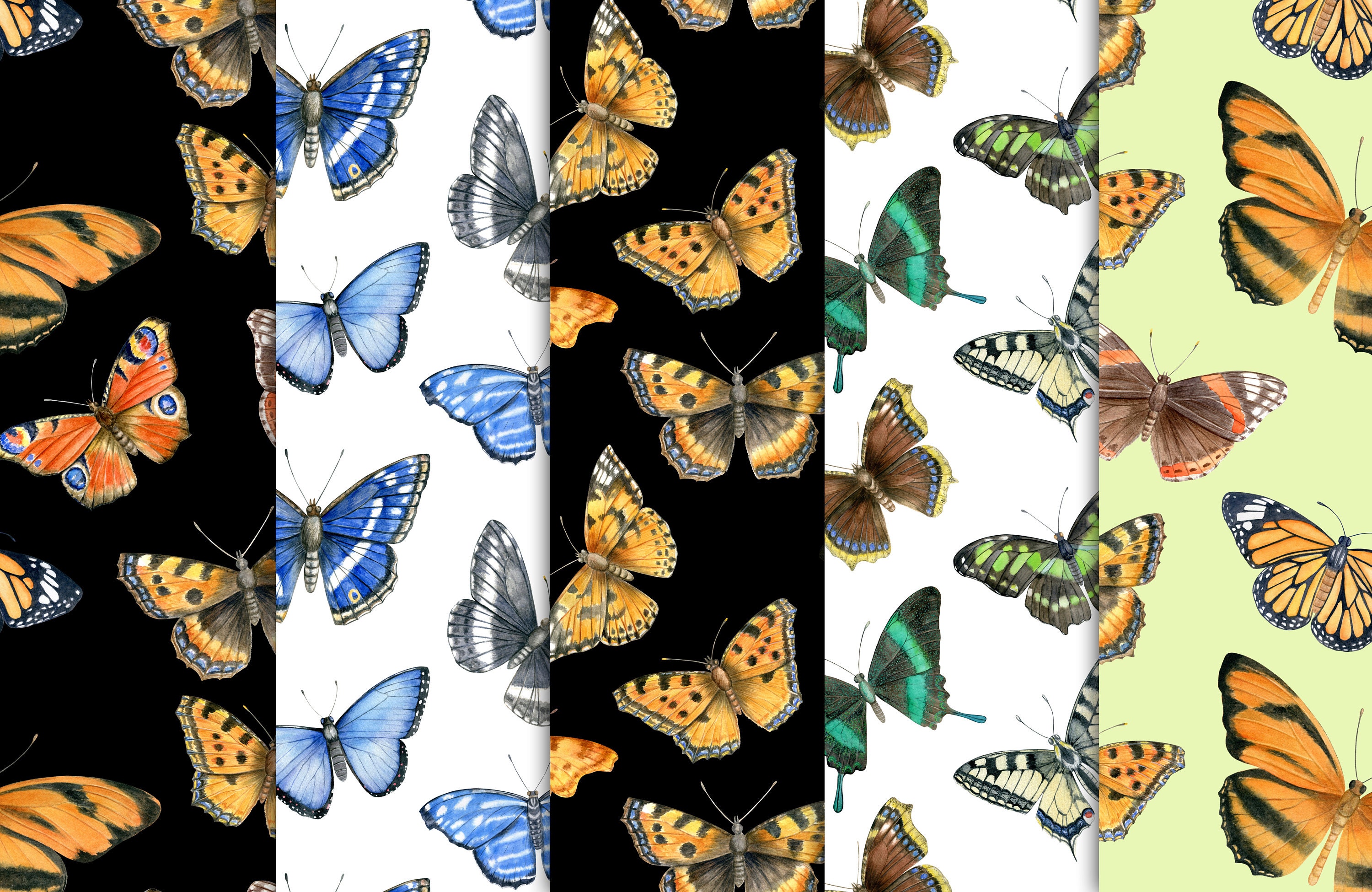 Watercolor Butterflies Digital Paper, Butterfly Pattern, Insects ...