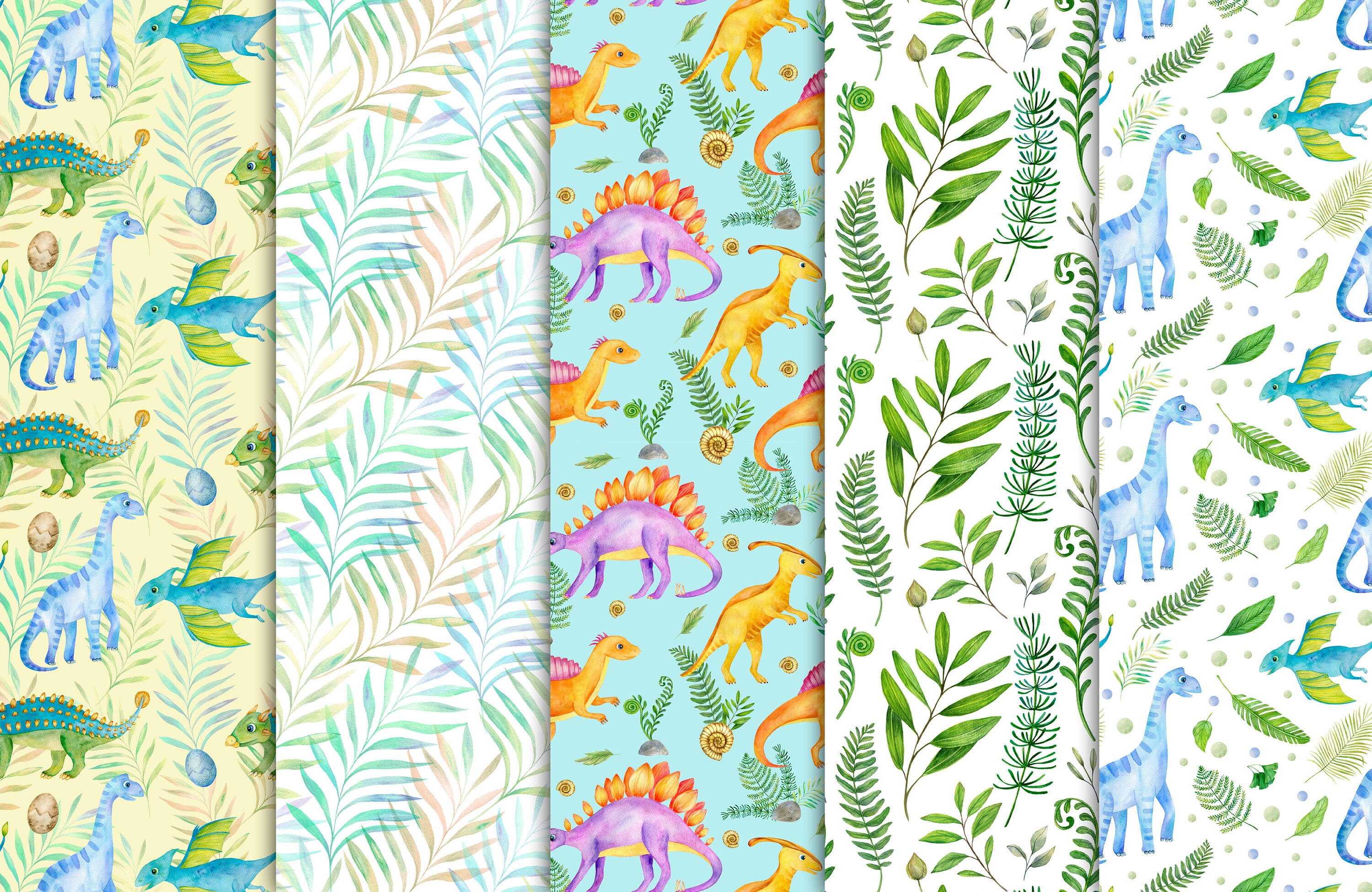 Watercolor Dinosaur Digital Paper Dino Tropics Seamless - Etsy