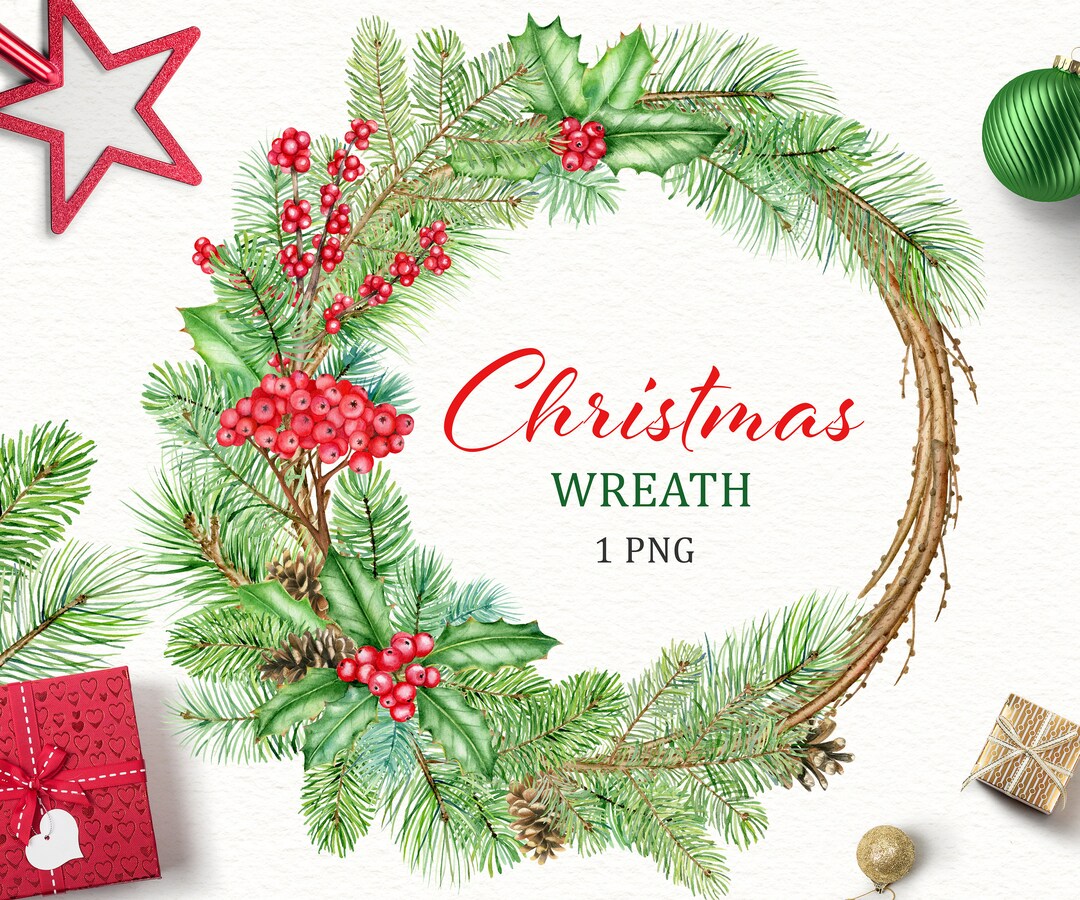 Christmas Wreath Watercolor Clipart. Xmas Frame Clip Art. New - Etsy