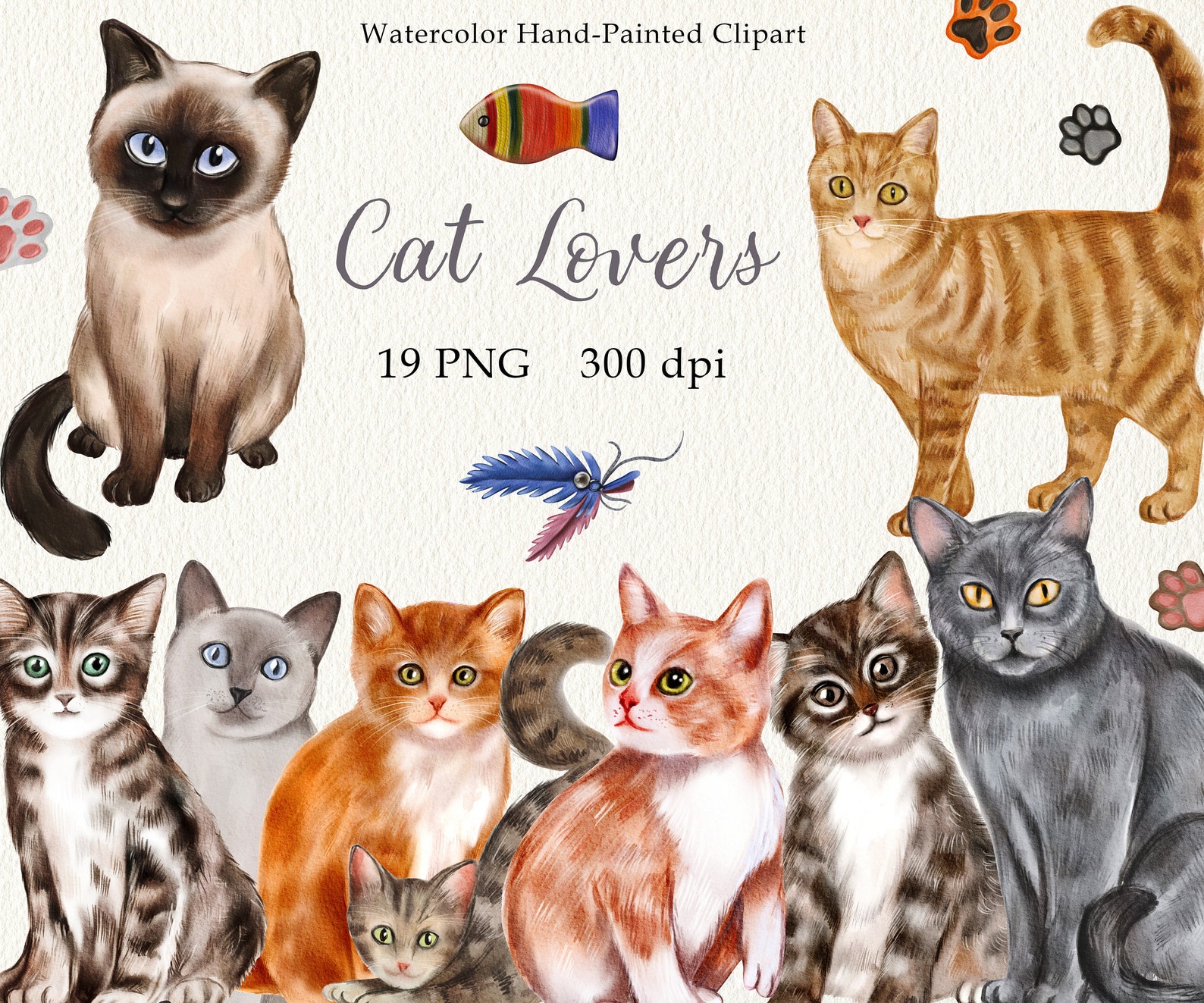 Watercolor Cats Clipart. Hand Painted Cat Lovers Clip Art. - Etsy