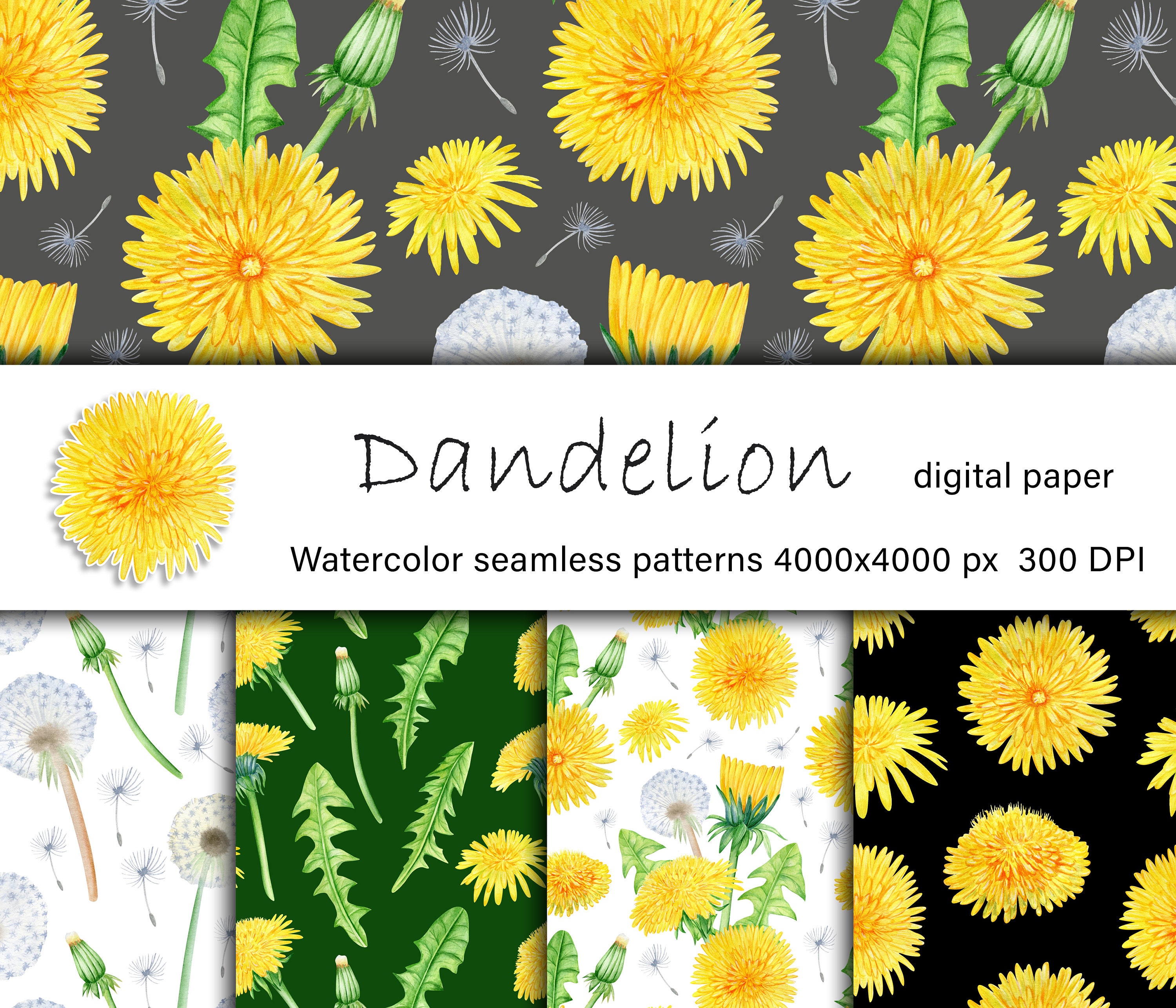Watercolor Spring Dandelion Digital Paper Pack. Easter Garden - Etsy