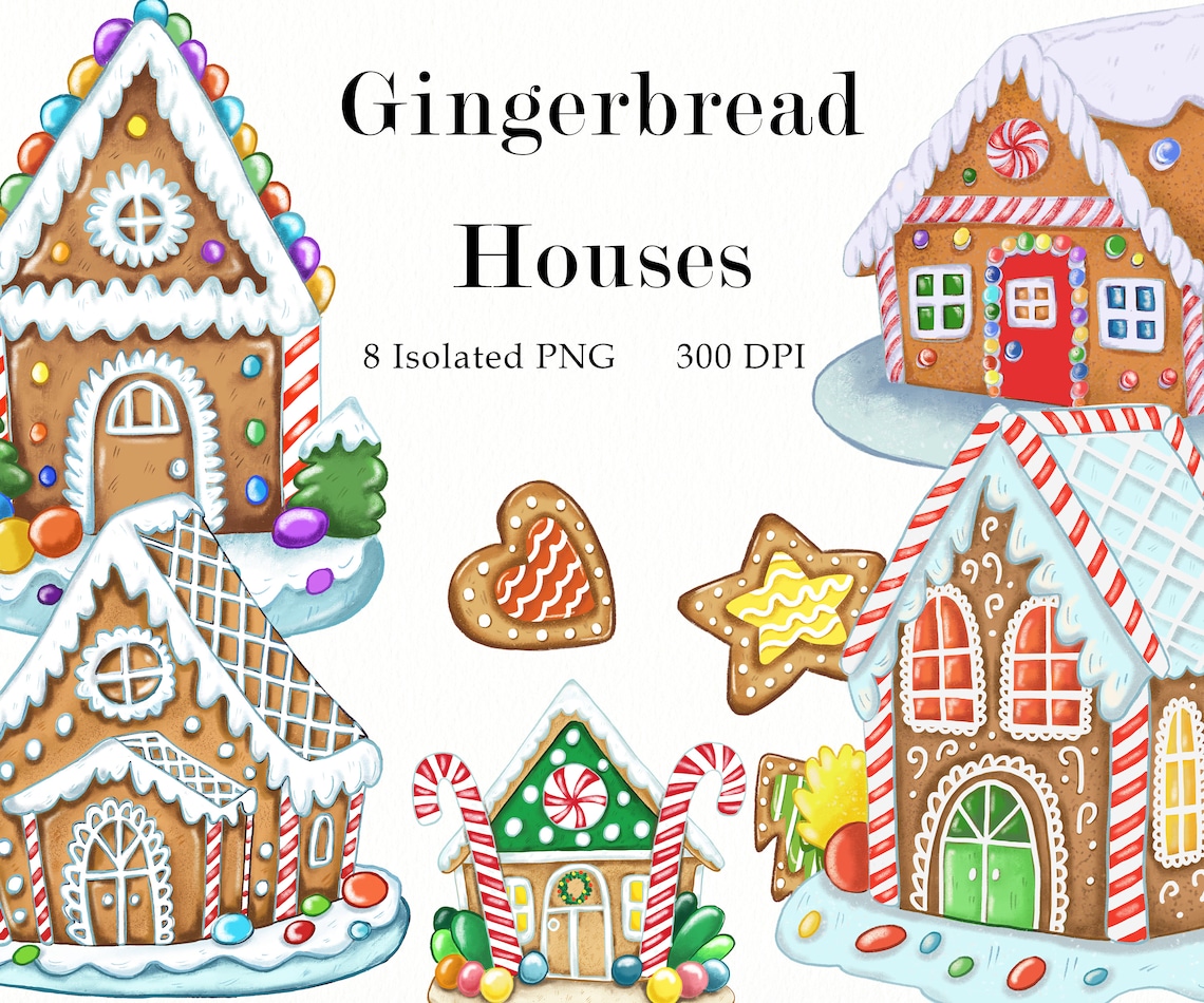 Gingerbread House Christmas Clipart Set. Winter Bakery | Etsy