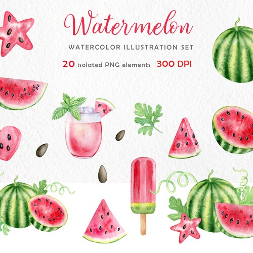 Watercolor Watermelon Clipart Watermelon Slices Clip Art - Etsy