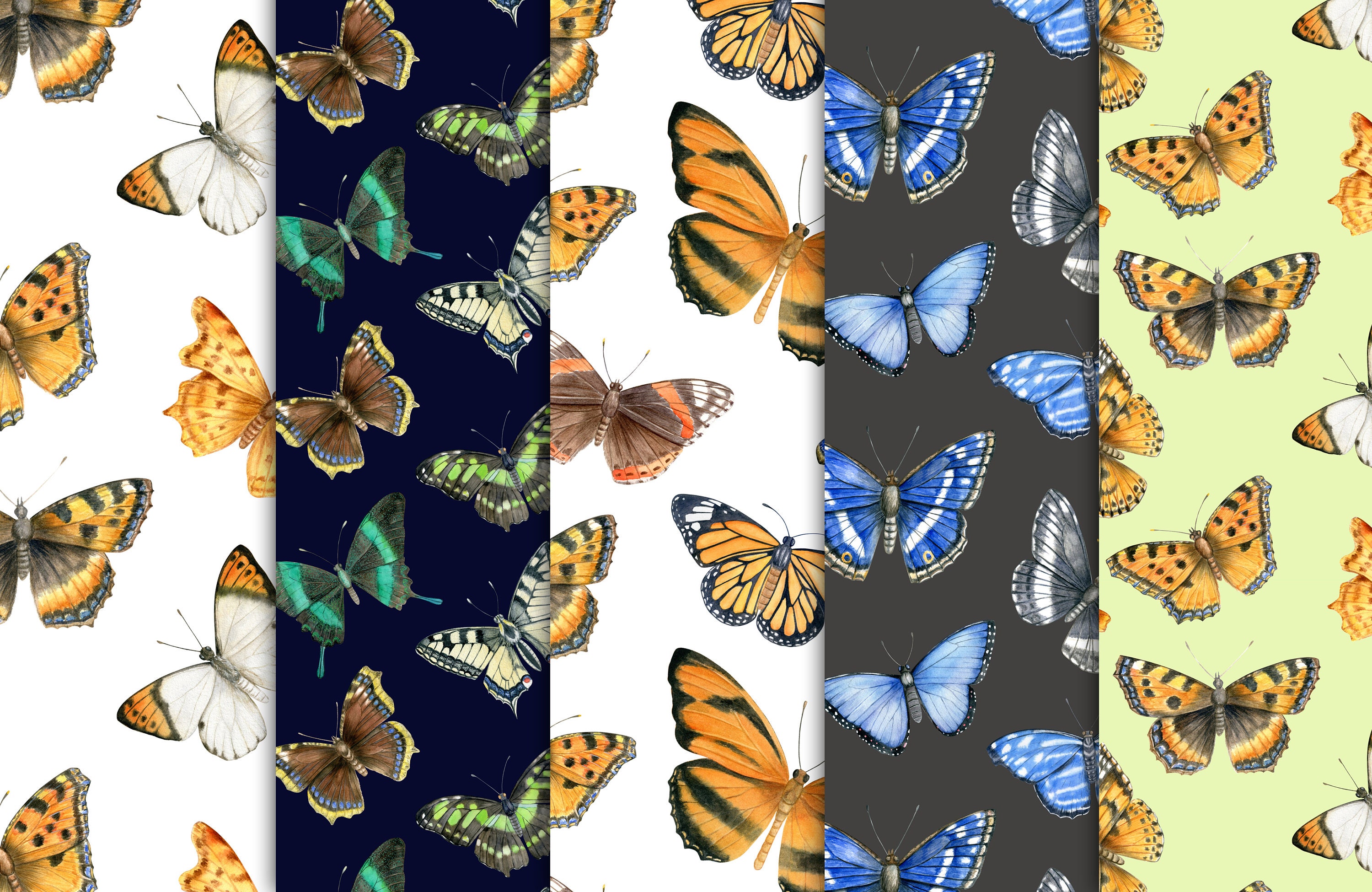 Watercolor Butterflies Digital Paper, Butterfly Pattern, Insects ...