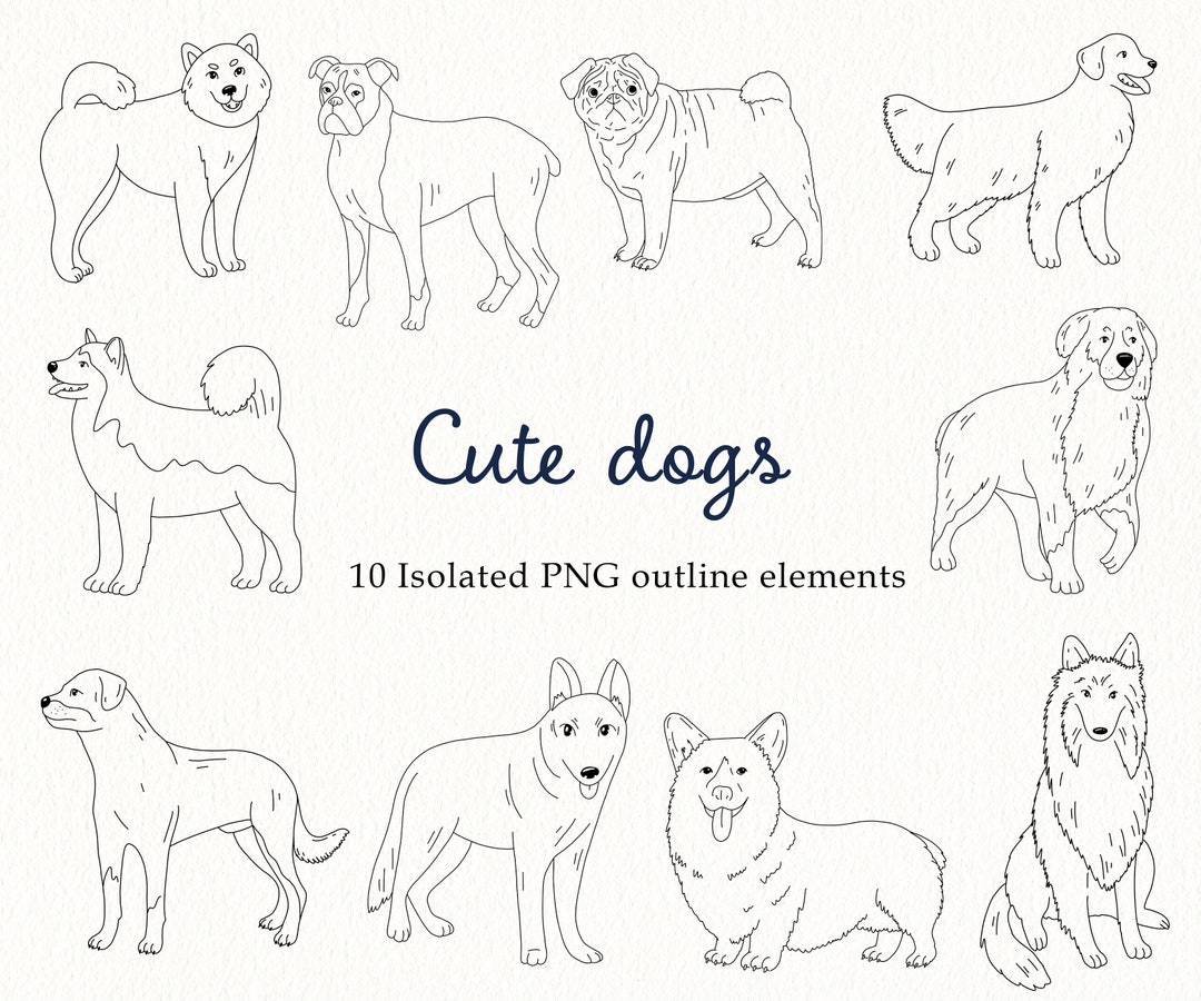 Cute Dogs Clipart Outline Illustrations. Hand Painted Animal - Etsy