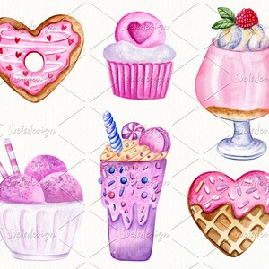 Valentine's Day Desserts Watercolor Clipart. Sweets, Cupcakes, Heart ...