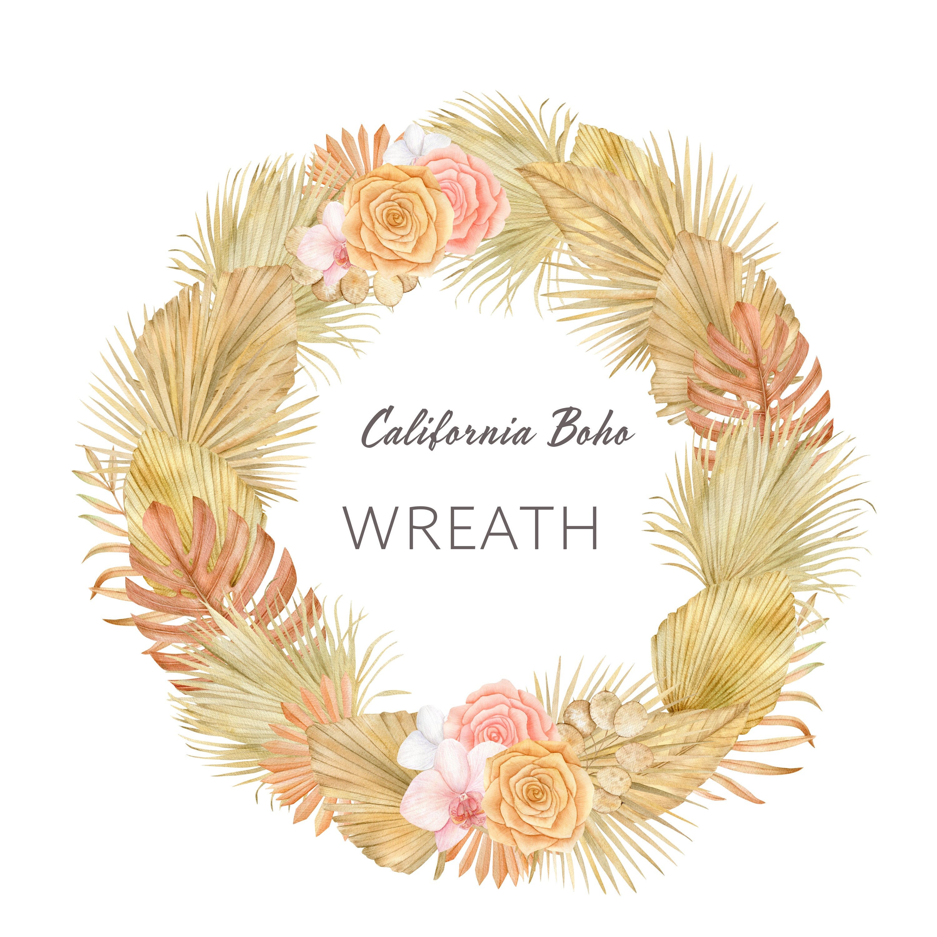 Watercolor Boho Wreath Clipart. Dried Tropical Palm Leaves and - Etsy