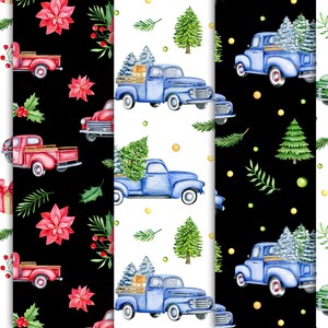 Christmas Retro Cars Watercolor Digital Paper. Vintage Trucks - Etsy