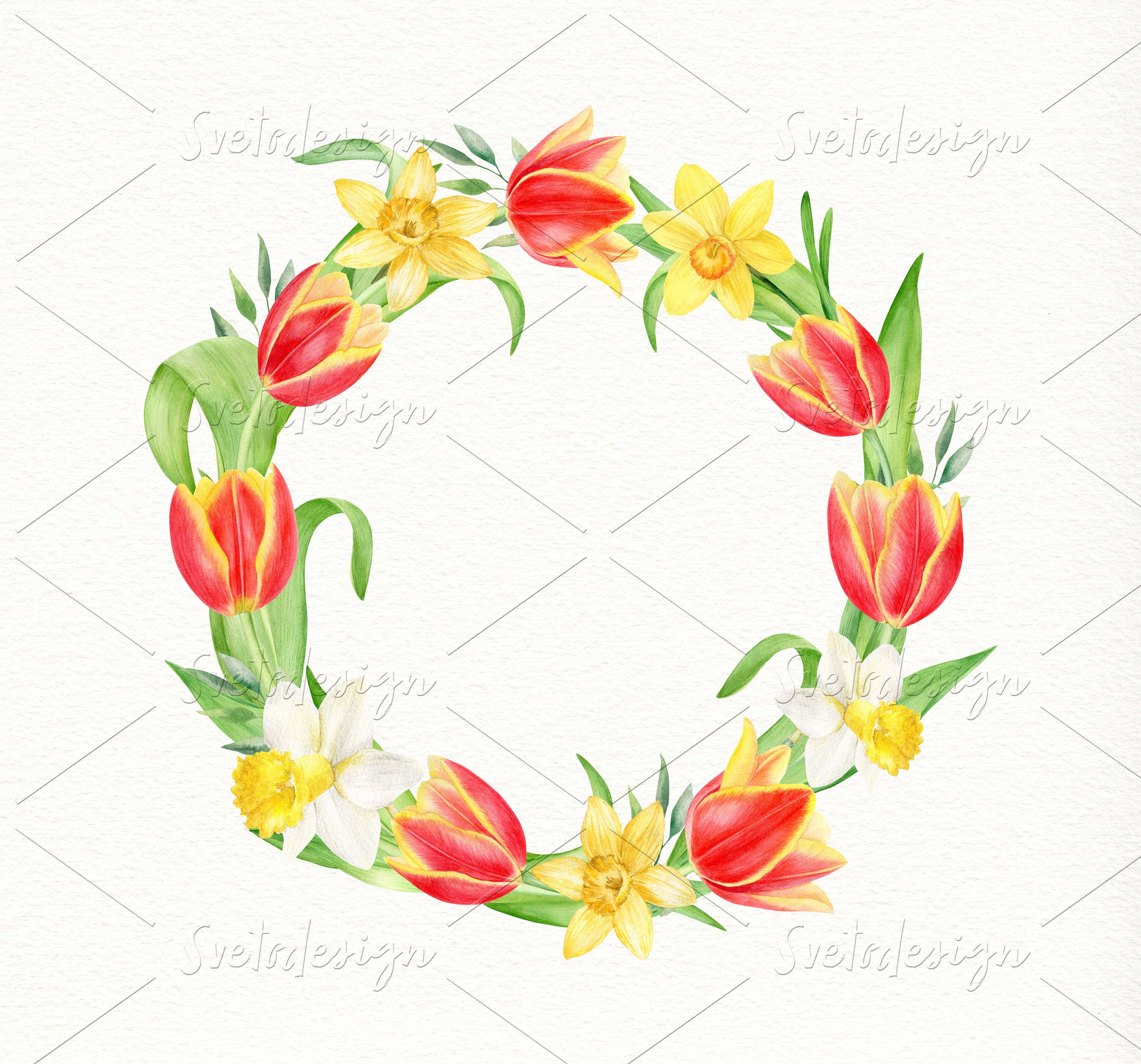 Watercolor Tulip Wreath Clipart. Hand Painted Red Tulips - Etsy