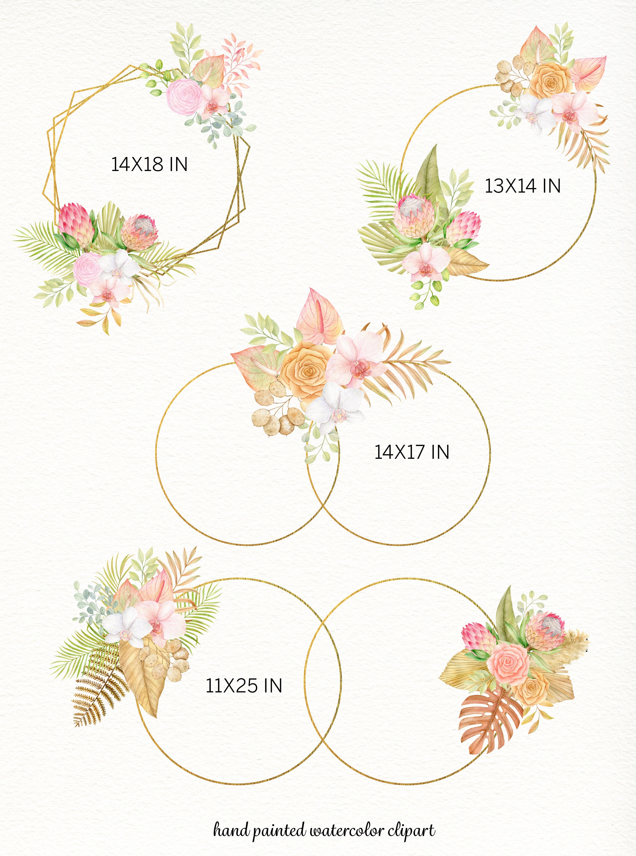Watercolor Boho Tropical Frames Clipart. Floral Arrangements - Etsy