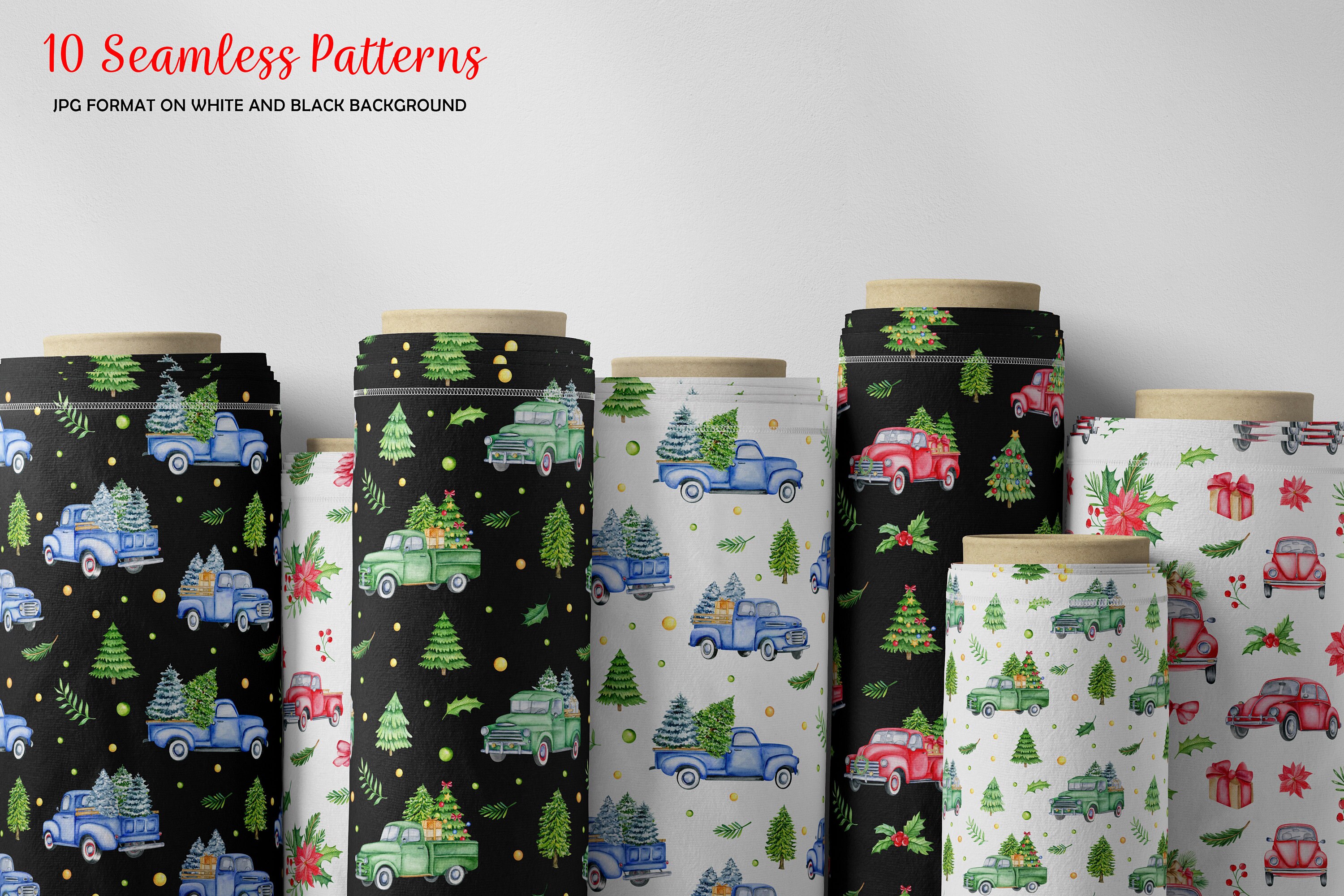 Christmas Retro Cars Watercolor Digital Paper. Vintage Trucks - Etsy