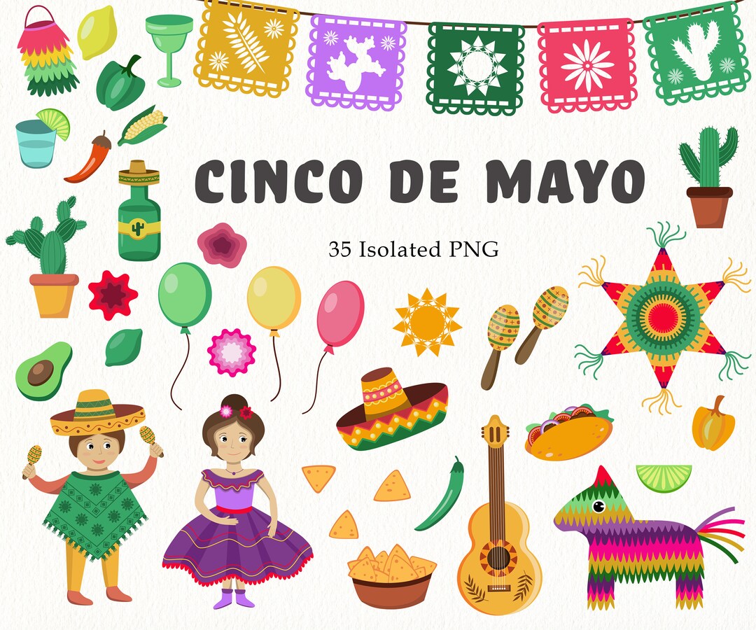 Cinco De Mayo Clipart Set. Mexican Fiesta Separated Elements. Summer ...