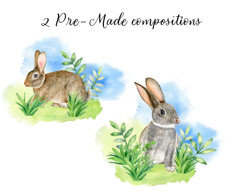 Watercolor Easter Rabbits Clipart Set. Hand Drawn Spring Clip Art With ...