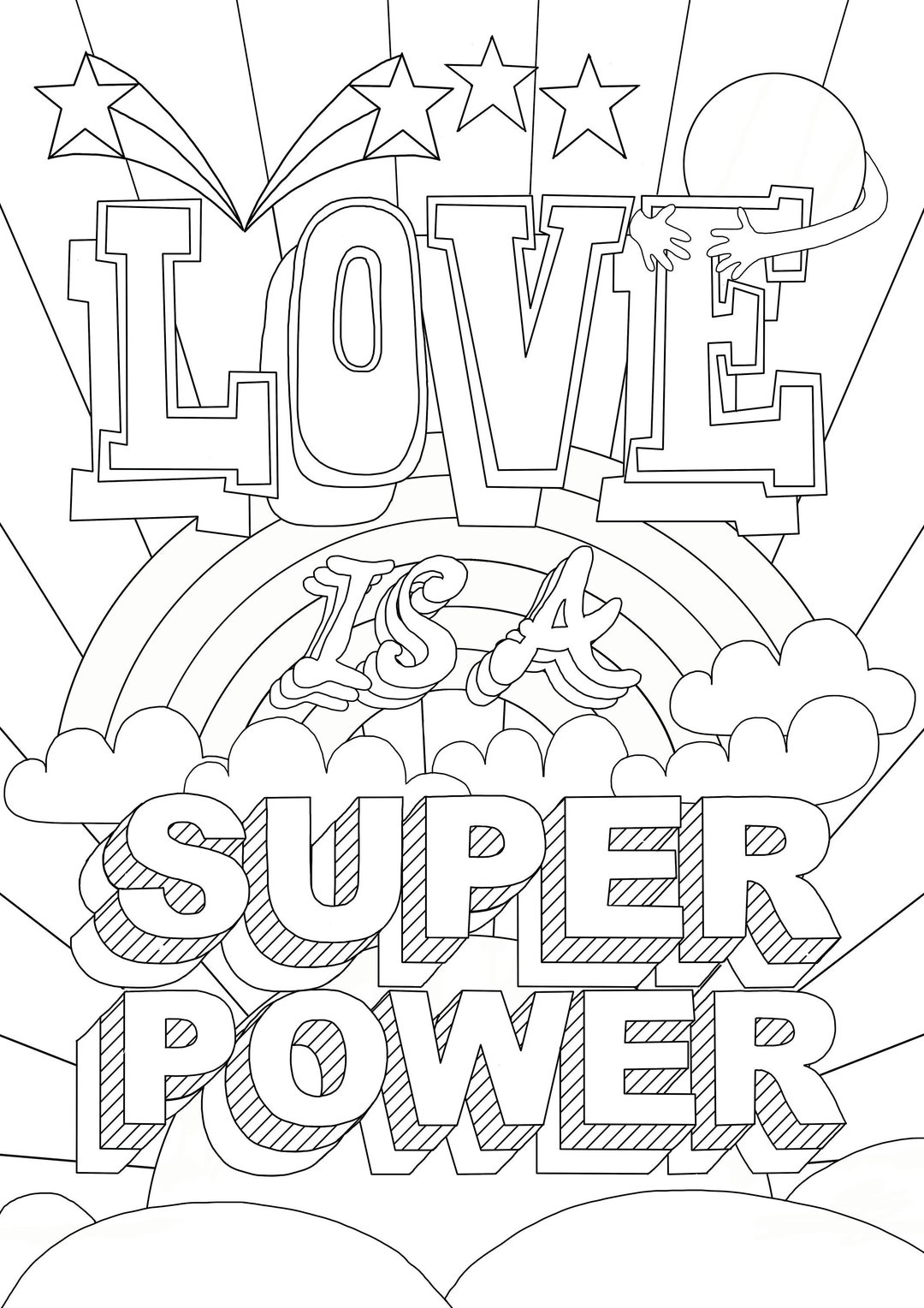 LOVE is a SUPER POWER Colouring in Art / Quality Coloring Poster Sheet ...