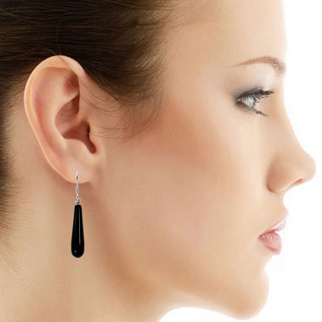 Jet Drop Earrings, Sterling Silver Drop Earrings, Water Drop Earrings ...