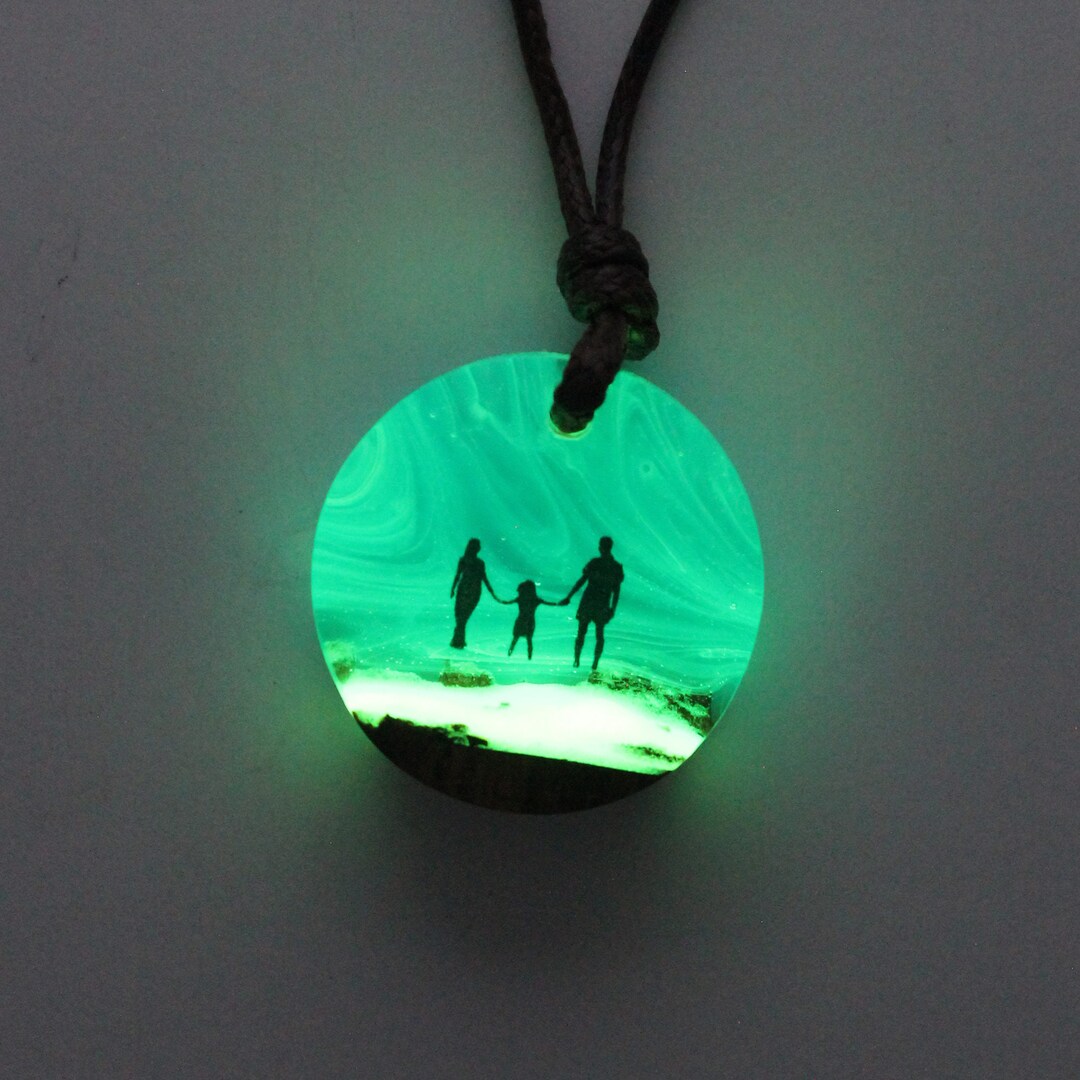 Family Necklace Aurora Borealis Wood Resin Jewelry Northern Lights ...