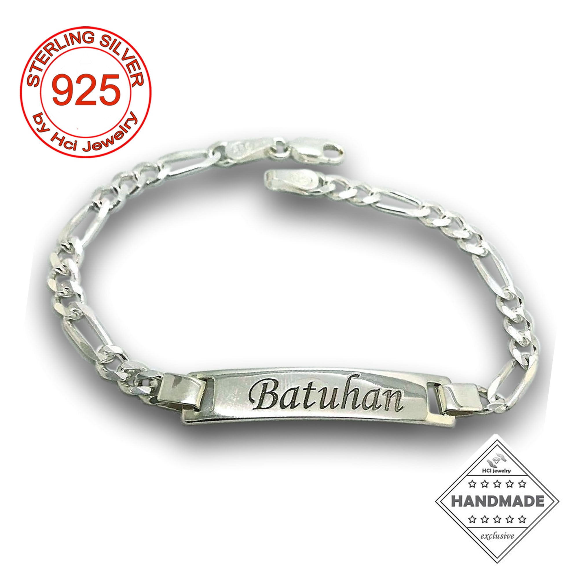 Custom Name Bar Bracelet Chain 925 Sterling Silver, Personalized ...