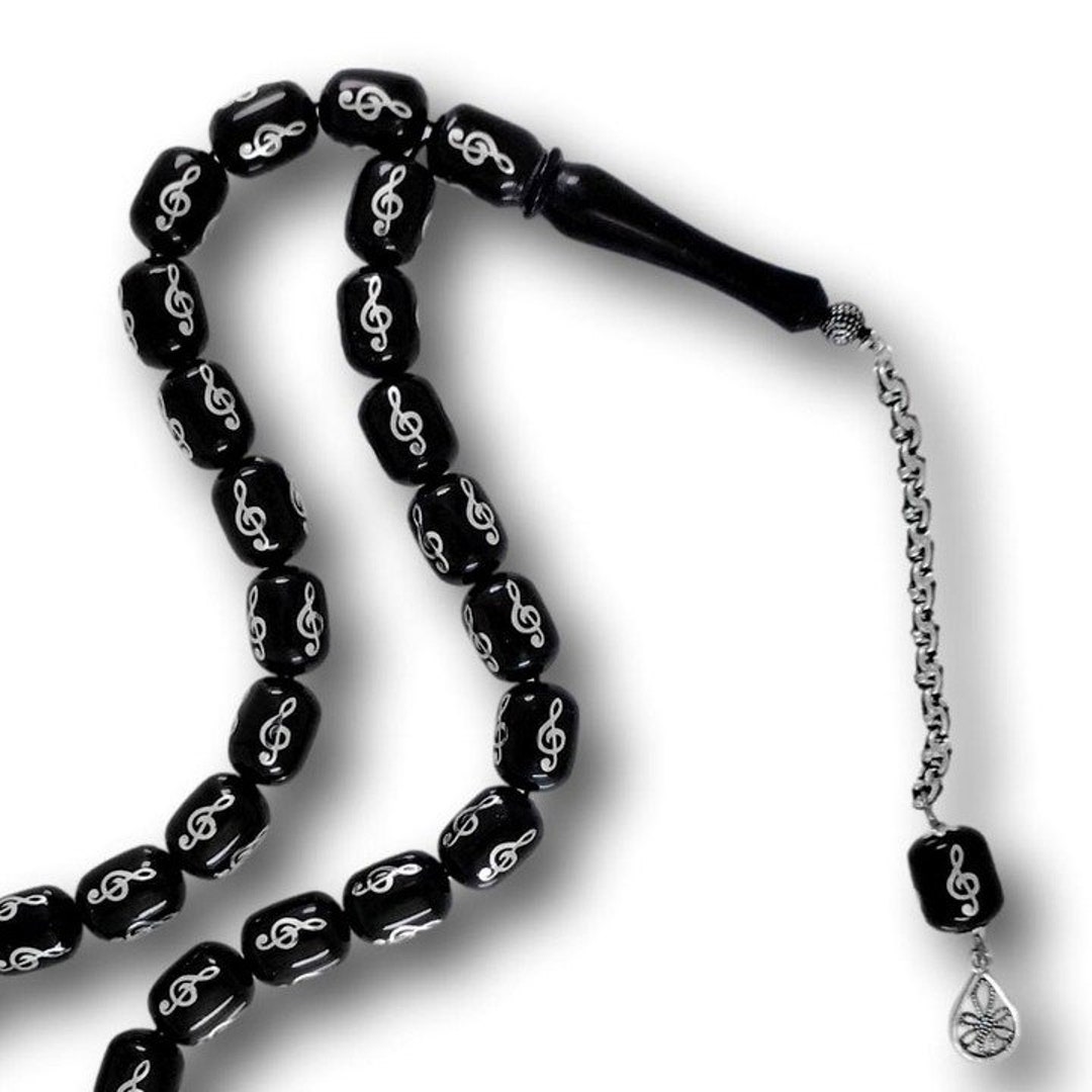 Handcrafted Music Themed Elegant Design Silver Embroidered Natural Jet ...