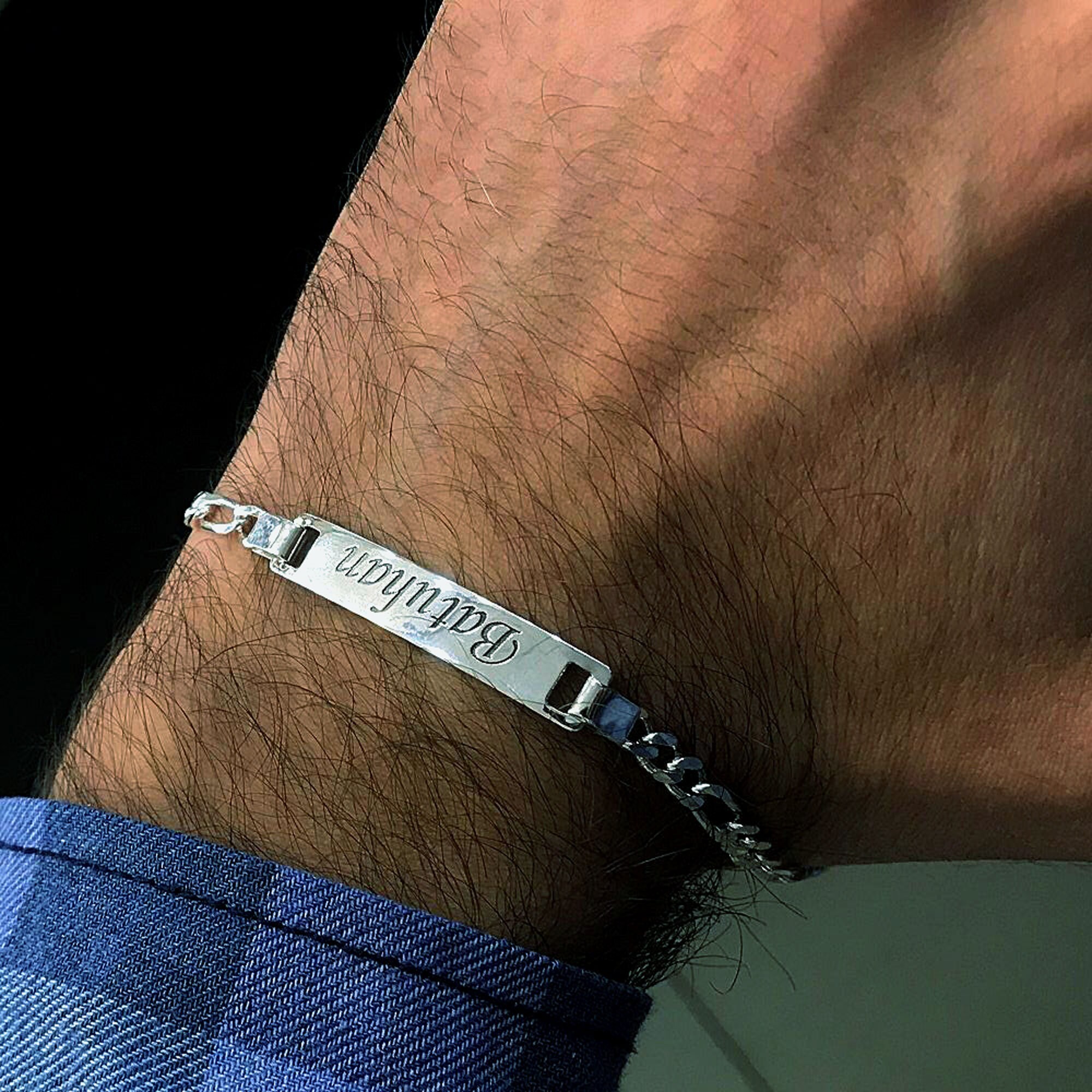 Custom Name Bar Bracelet Chain 925 Sterling Silver, Personalized ...
