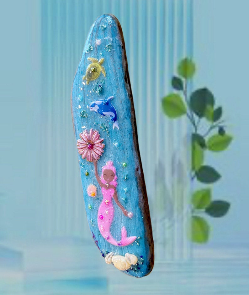 Drift Wood Hand Made Mermaid Art Decor Hanging Ornament Coastal Ocean ...