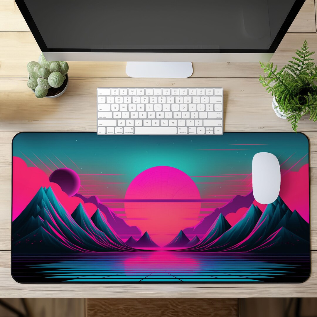 Vivid Synthwave Mouse Pad - Retro Synthwave Art Desk Mat - Large Gaming ...
