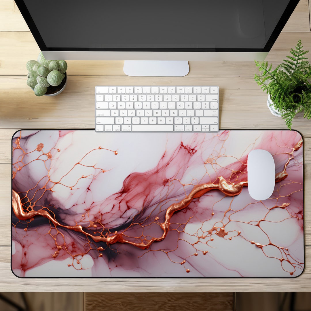White Pink Marble Gaming Mouse Pad – Rose Gold Mouse Pad - Gamer Desk ...