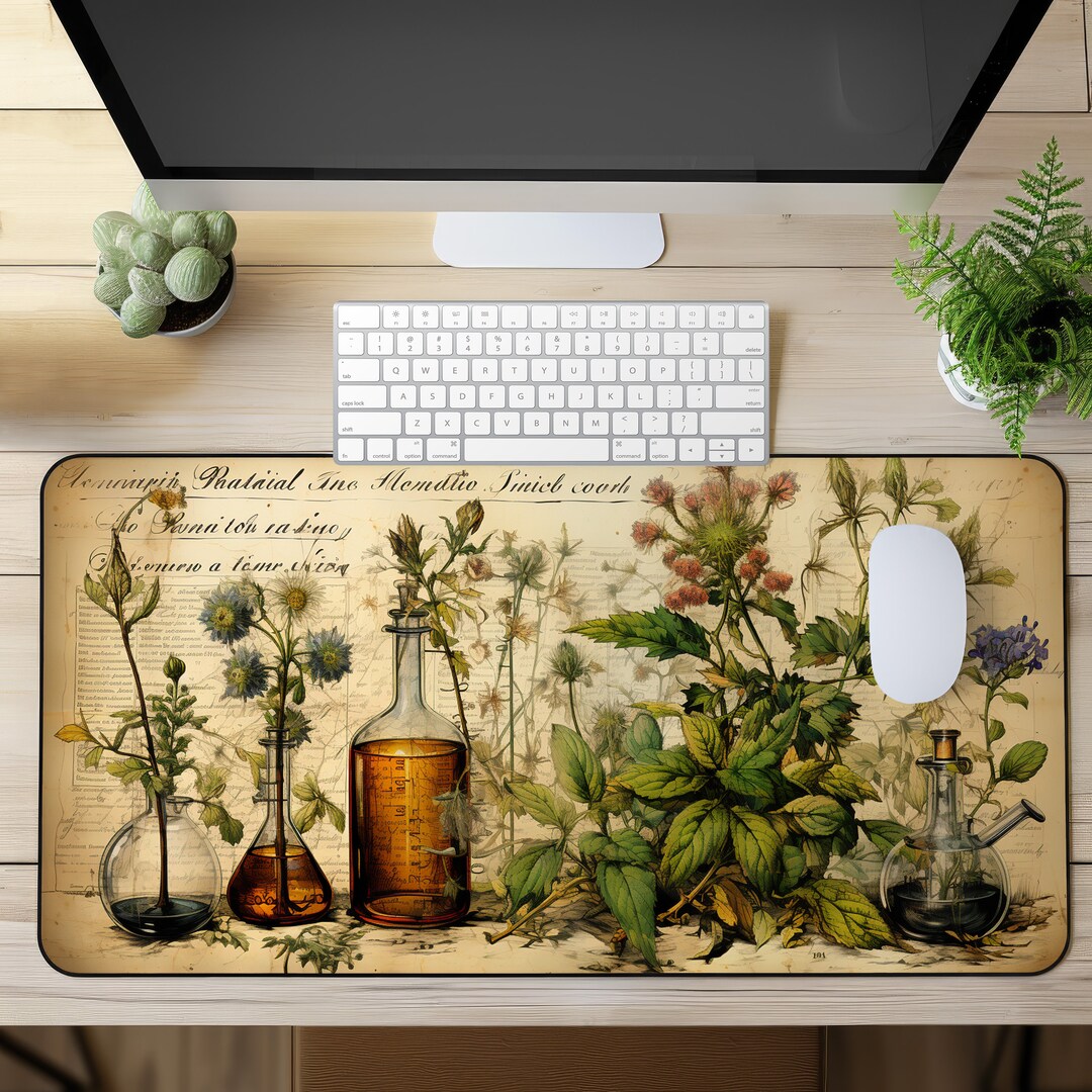 Vintage Cottagecore Art Mouse Pad - Cute Purple Desk Mat - Large Gaming ...