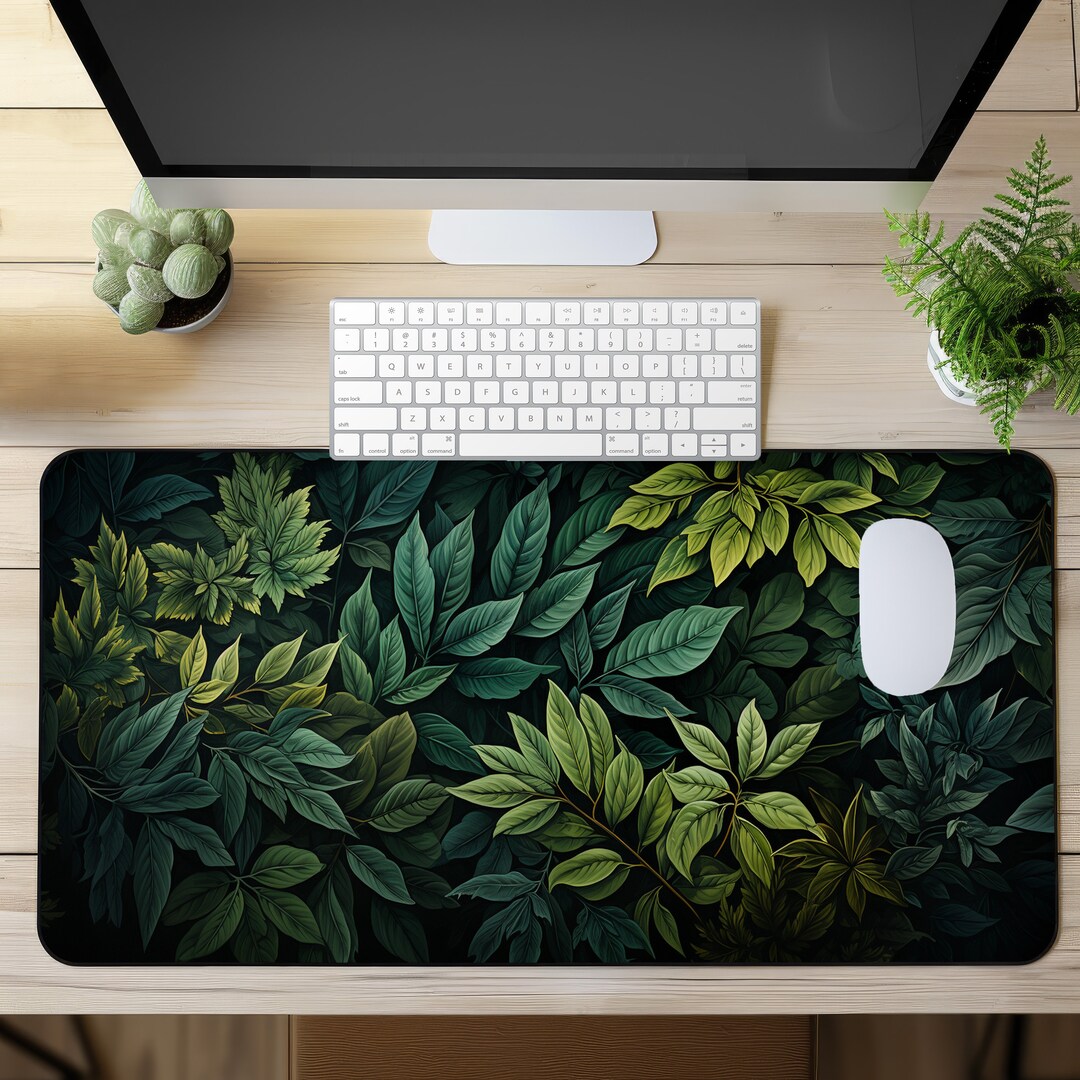 Deep Forest Gaming Mouse Pad - Green Leaves Aesthetic - Large Gaming ...