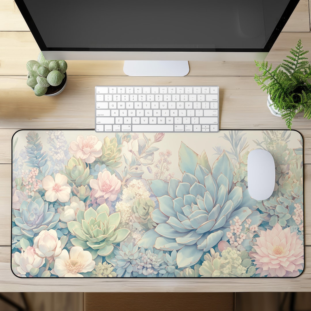 Vintage Succulent Plant Gaming Mouse Pad - Spring Aesthetic - Large ...