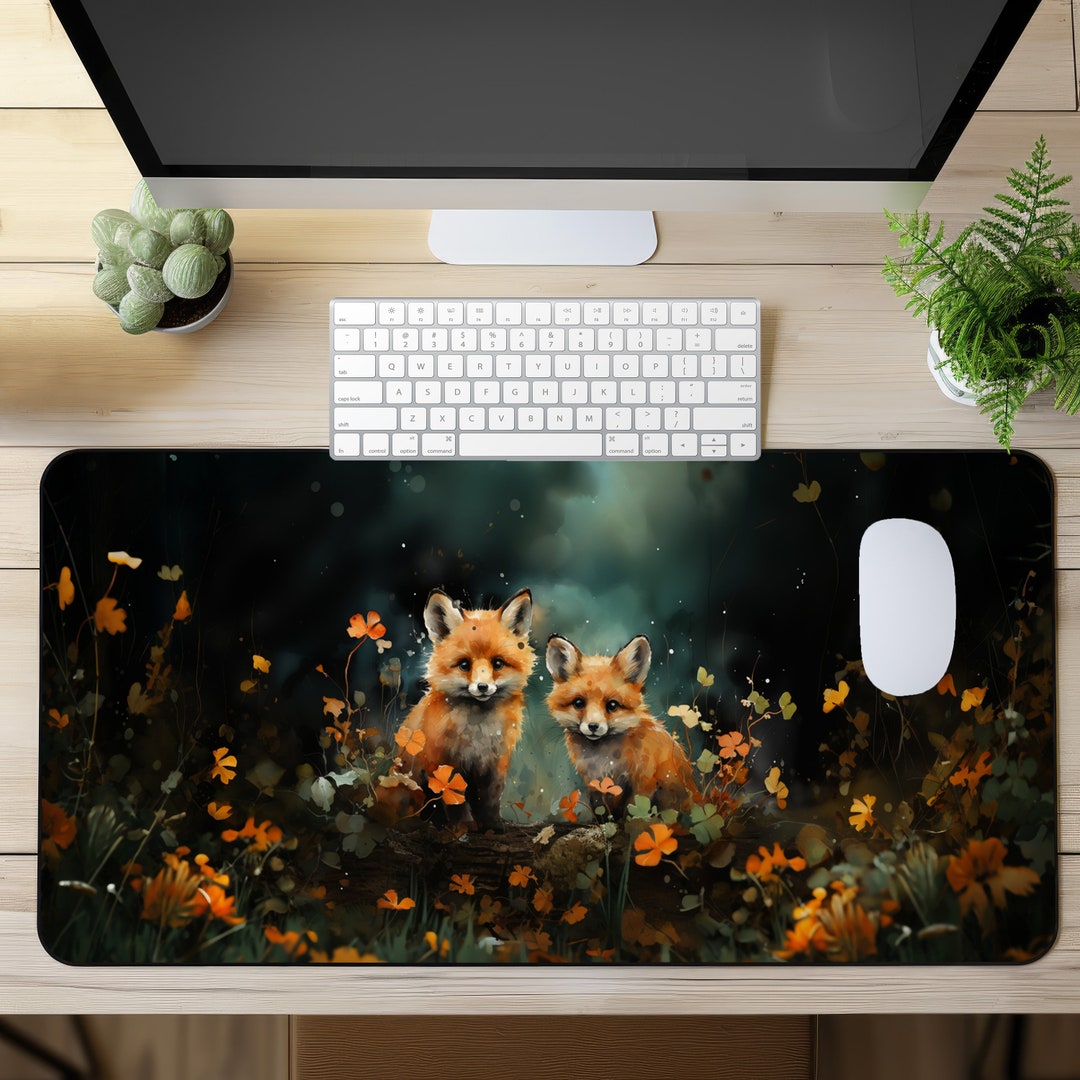 Cute Fox Gaming Mouse Pad - Deep Forest Aesthetic - Baby Animals ...
