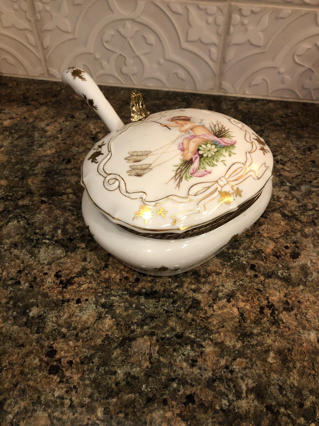 Vintage Large Ceramic Hinged Jewelry Trinket Box W/ceramic Handle and ...