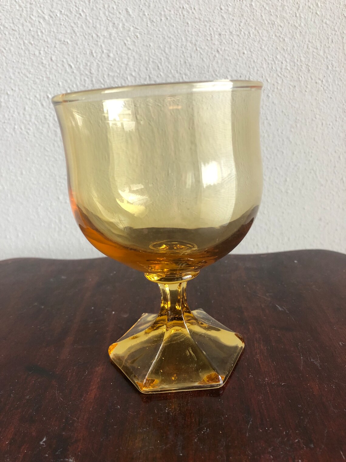 Vintage 8 Oz Anchor Hocking Amber Glass Hexagon Bottom Stemmed Goblets ...
