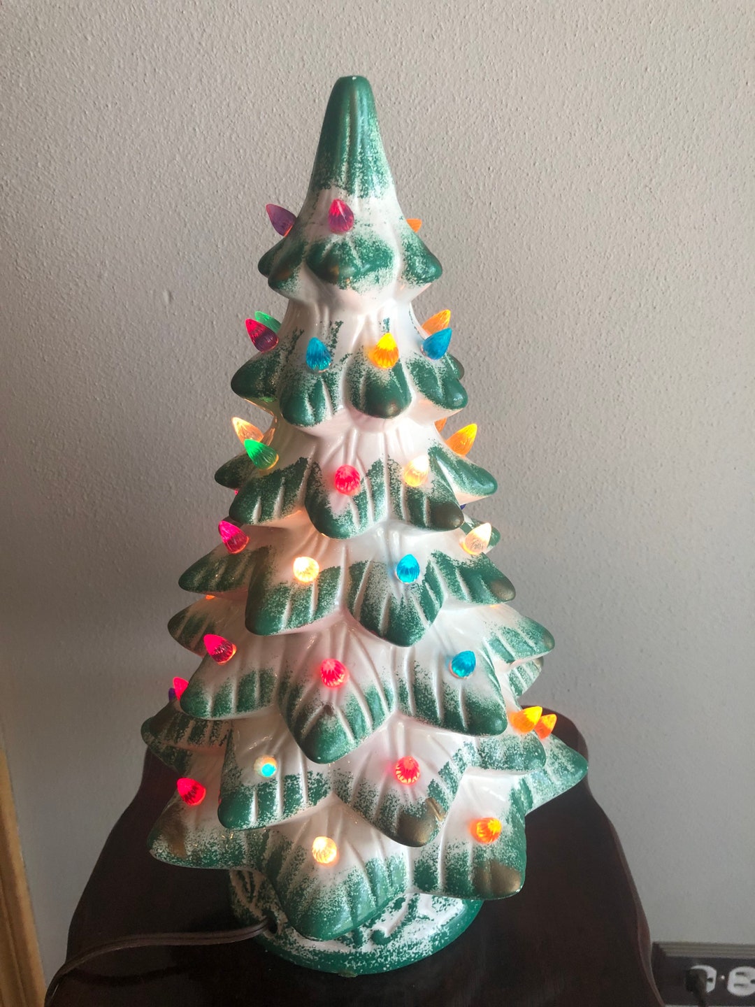 Vintage 16 Ceramic Christmas Tree With Music Box Base missing 1 Bulb - Etsy