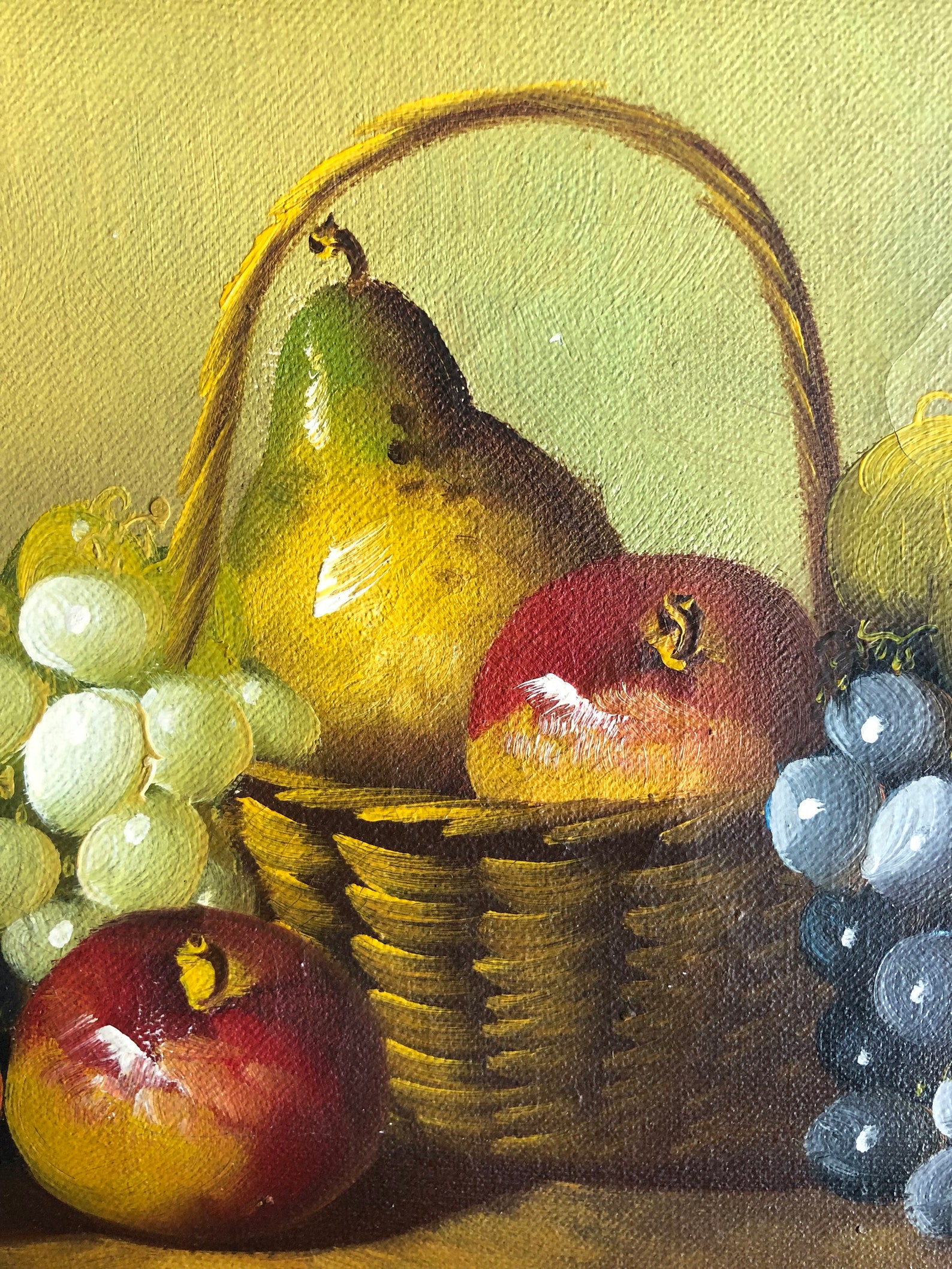 J. Remstedt Oil Still Life Painting Pear Apple Grapes Basket Fruit ...