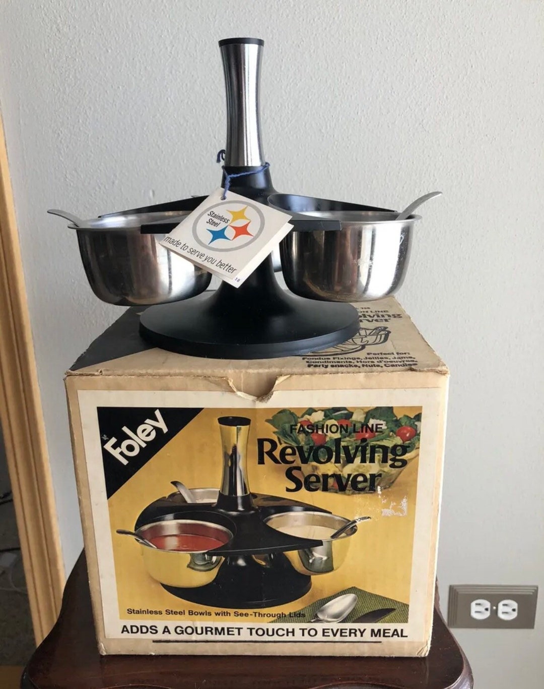 Vintage Foley No. 114 Revolving Server Condiment Caddy Stainless Bowls ...