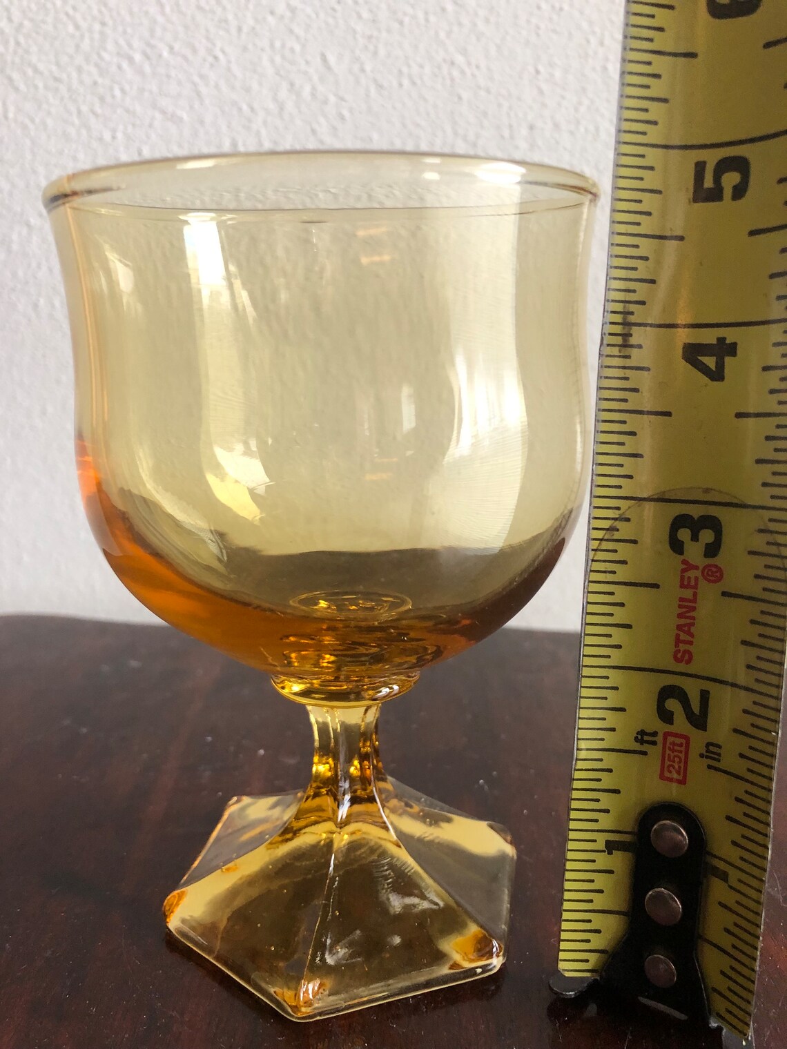 Vintage 8 Oz Anchor Hocking Amber Glass Hexagon Bottom Stemmed Goblets ...