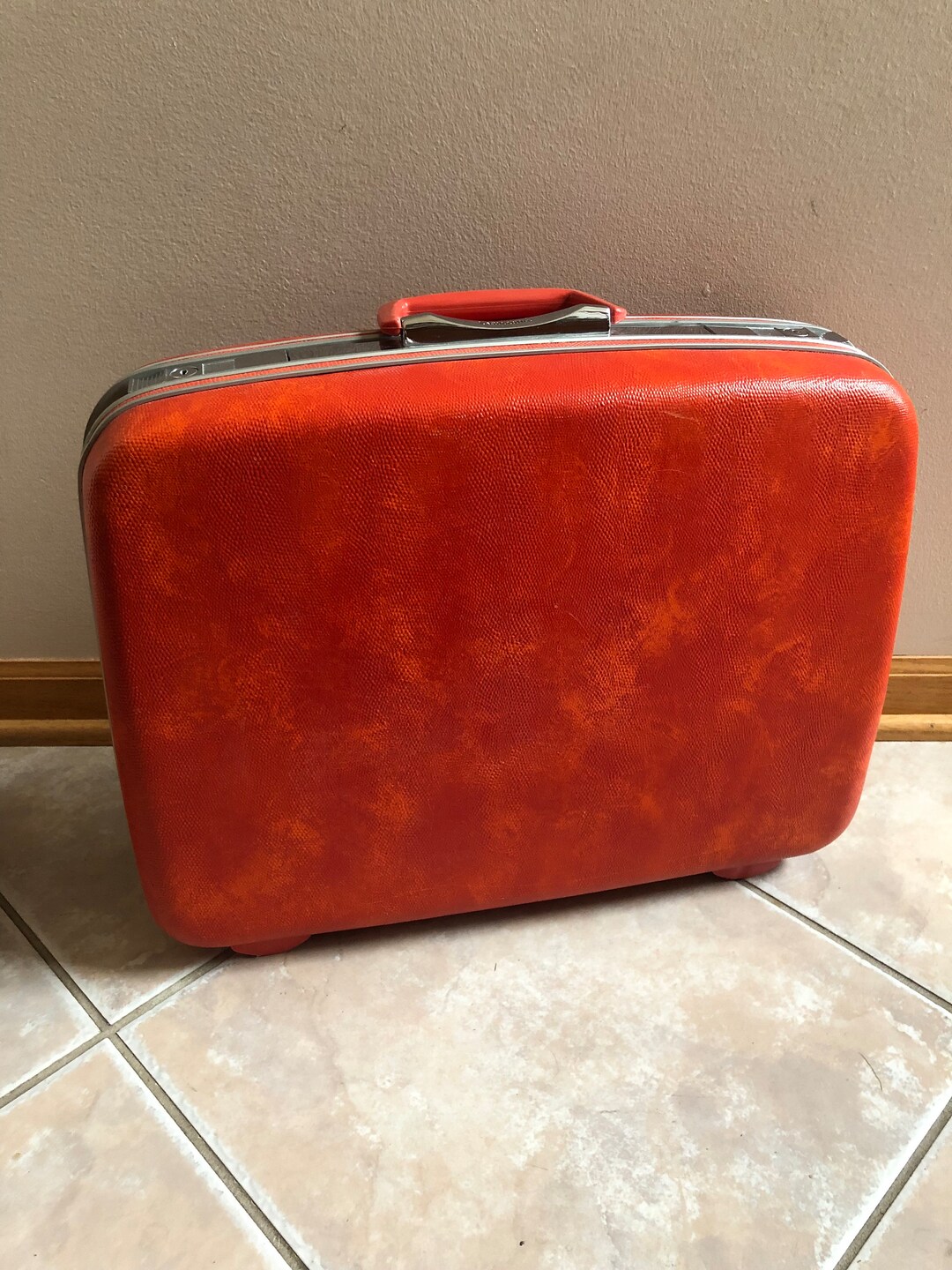 Vtg 1970s Samsonite Silhouette Golden Orange Luggage Pebbled Textured ...