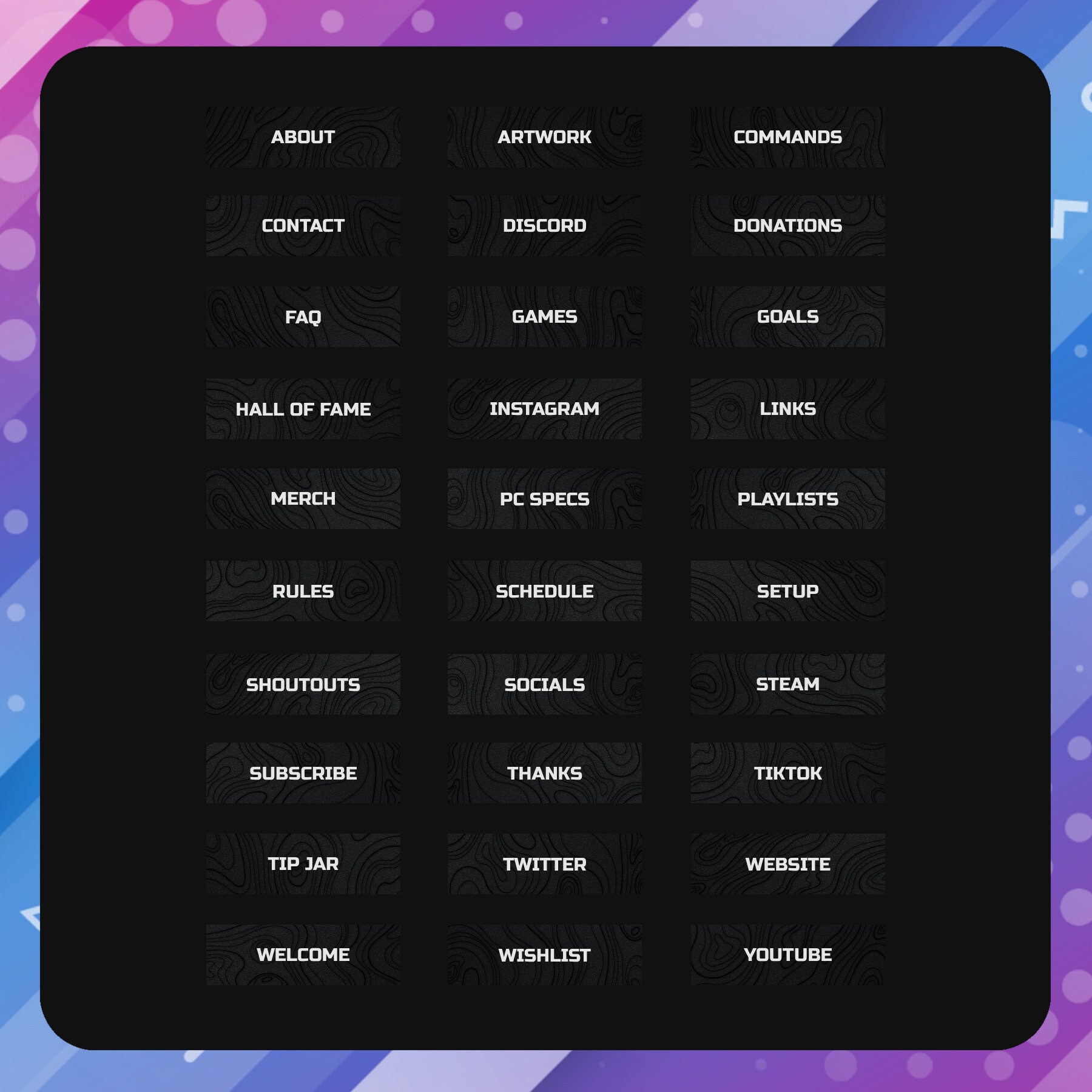Topographic Map 30 Panels Twitch Kick Youtube Streaming Tarkov CSGO COD ...