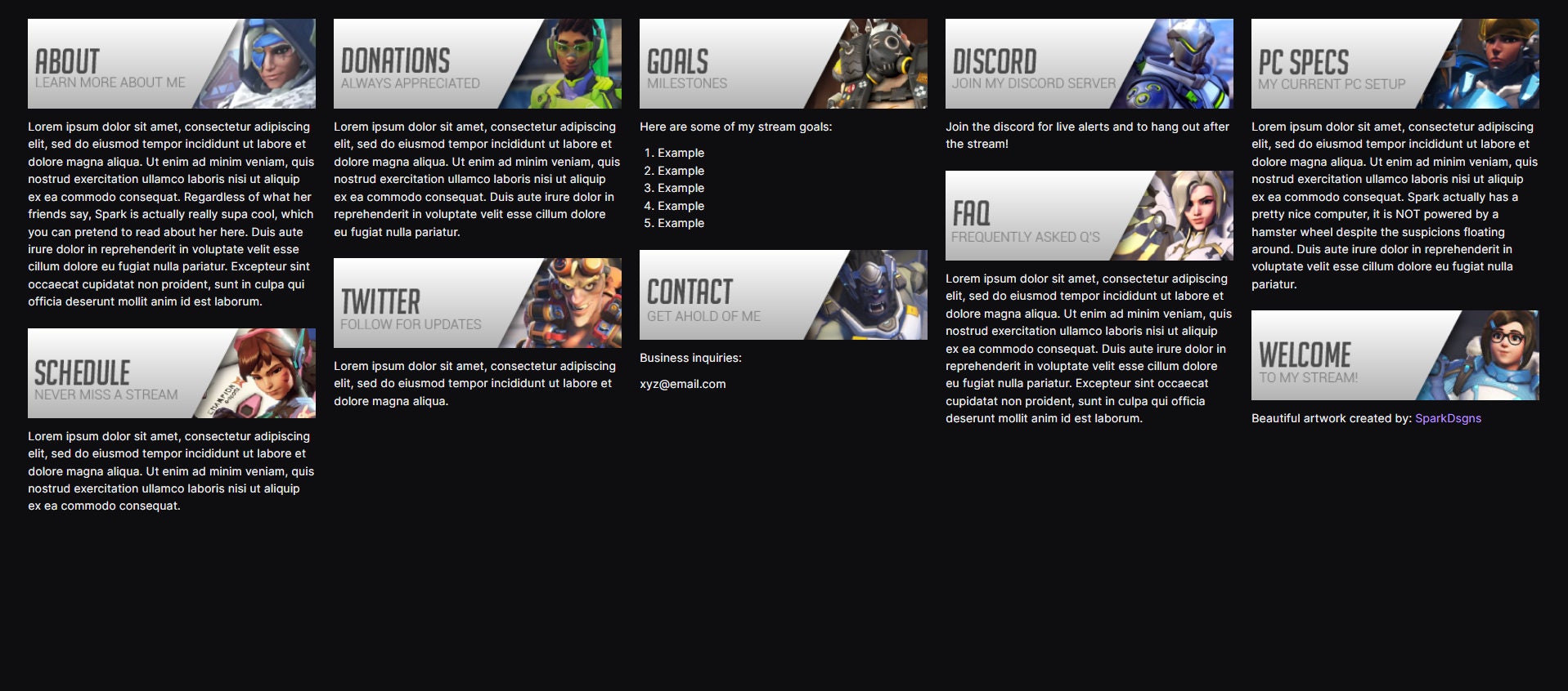 Overwatch Characters | 30 Panels | Twitch - Kick - Youtube | Streaming ...