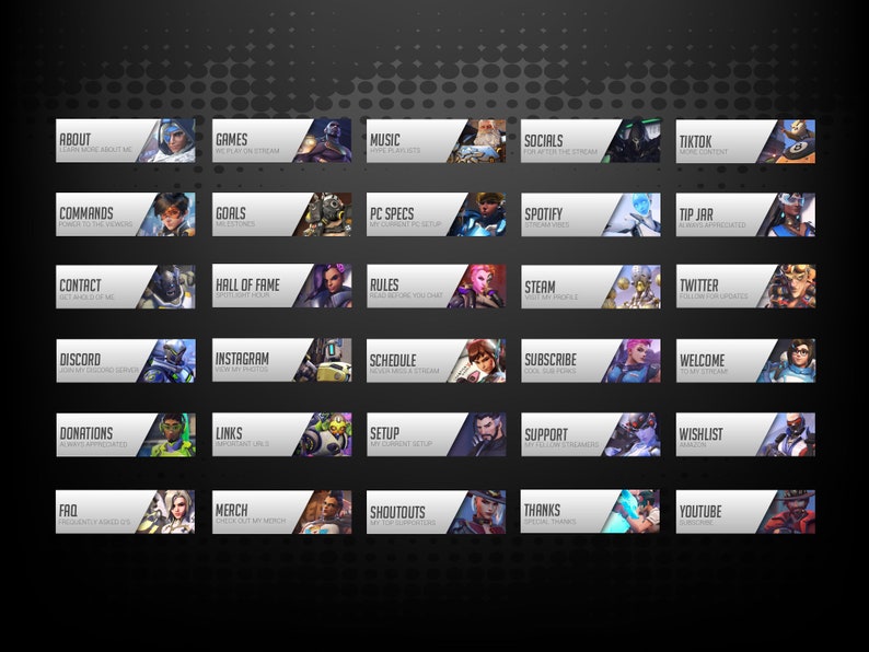 Overwatch Characters | 30 Panels | Twitch - Kick - Youtube | Streaming ...