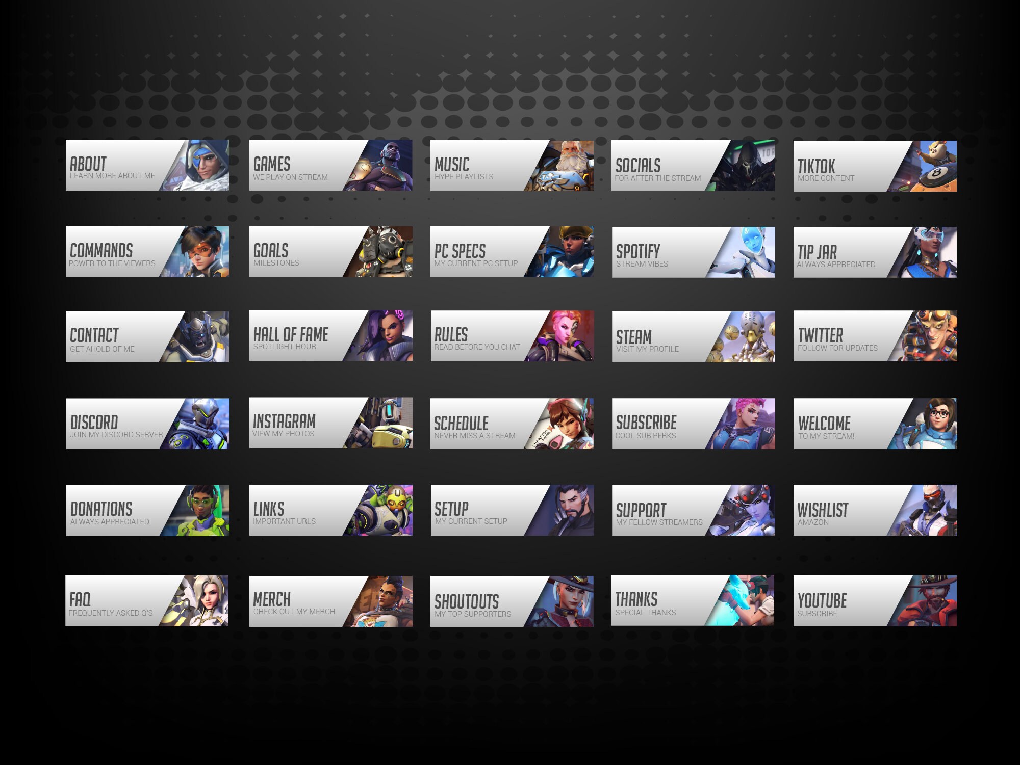 Overwatch Characters | 30 Panels | Twitch - Kick - Youtube | Streaming ...