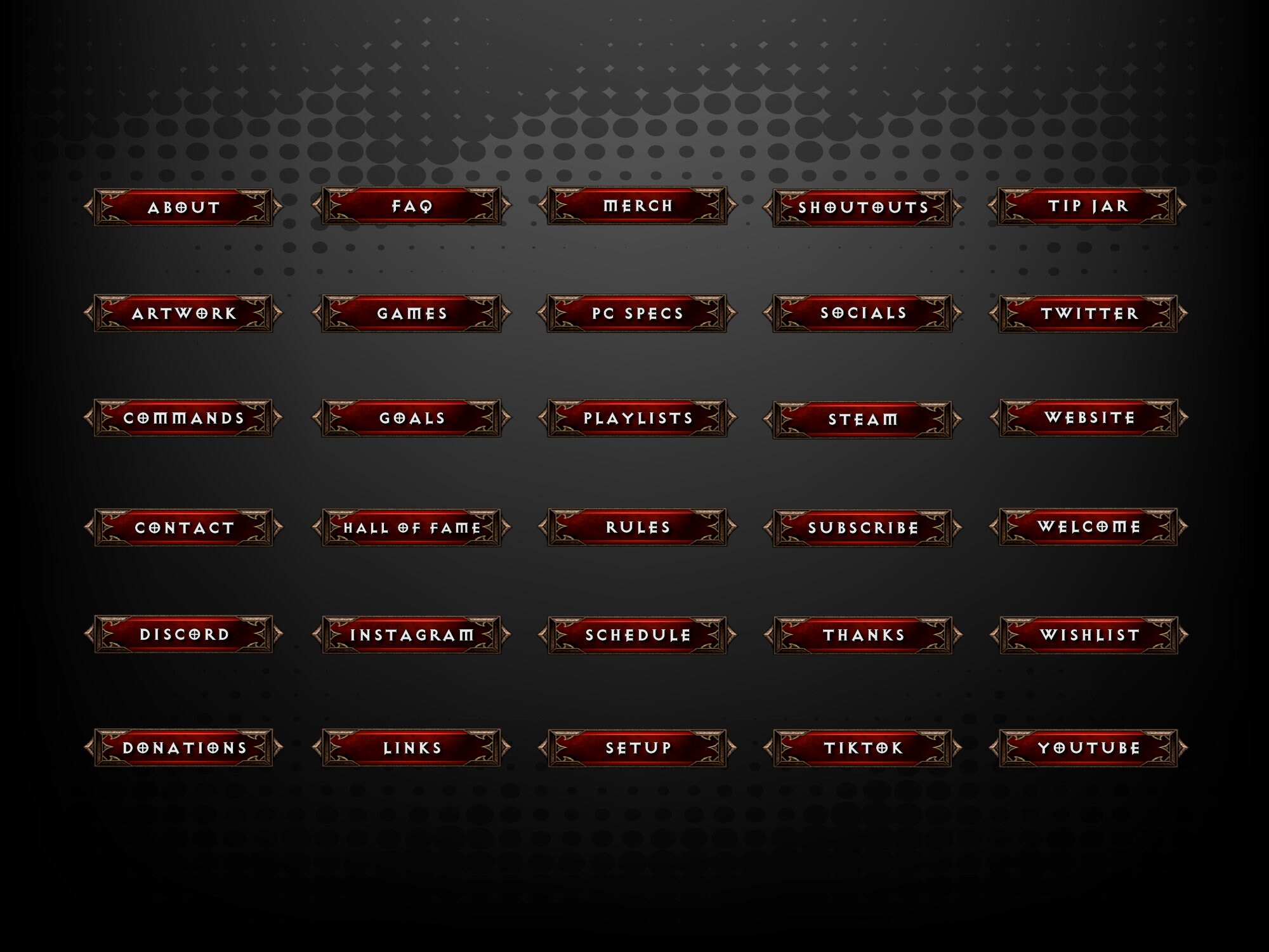 Diablo Rustic | 30 Panels | Twitch - Kick - Youtube | Streaming - Etsy